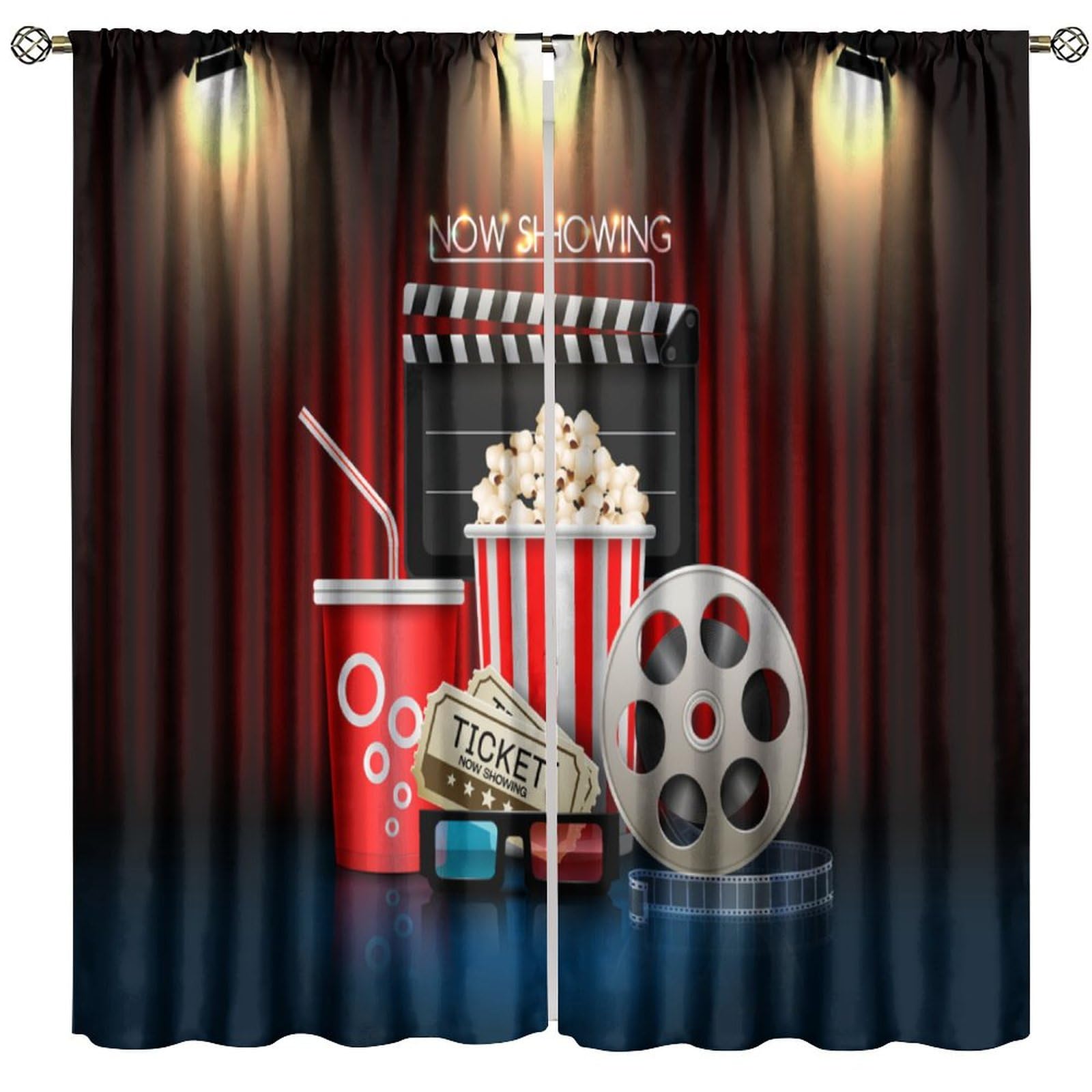 Amazon.com: FAOTELY Movie Theater Blackout Curtains Home Cinema Print ...