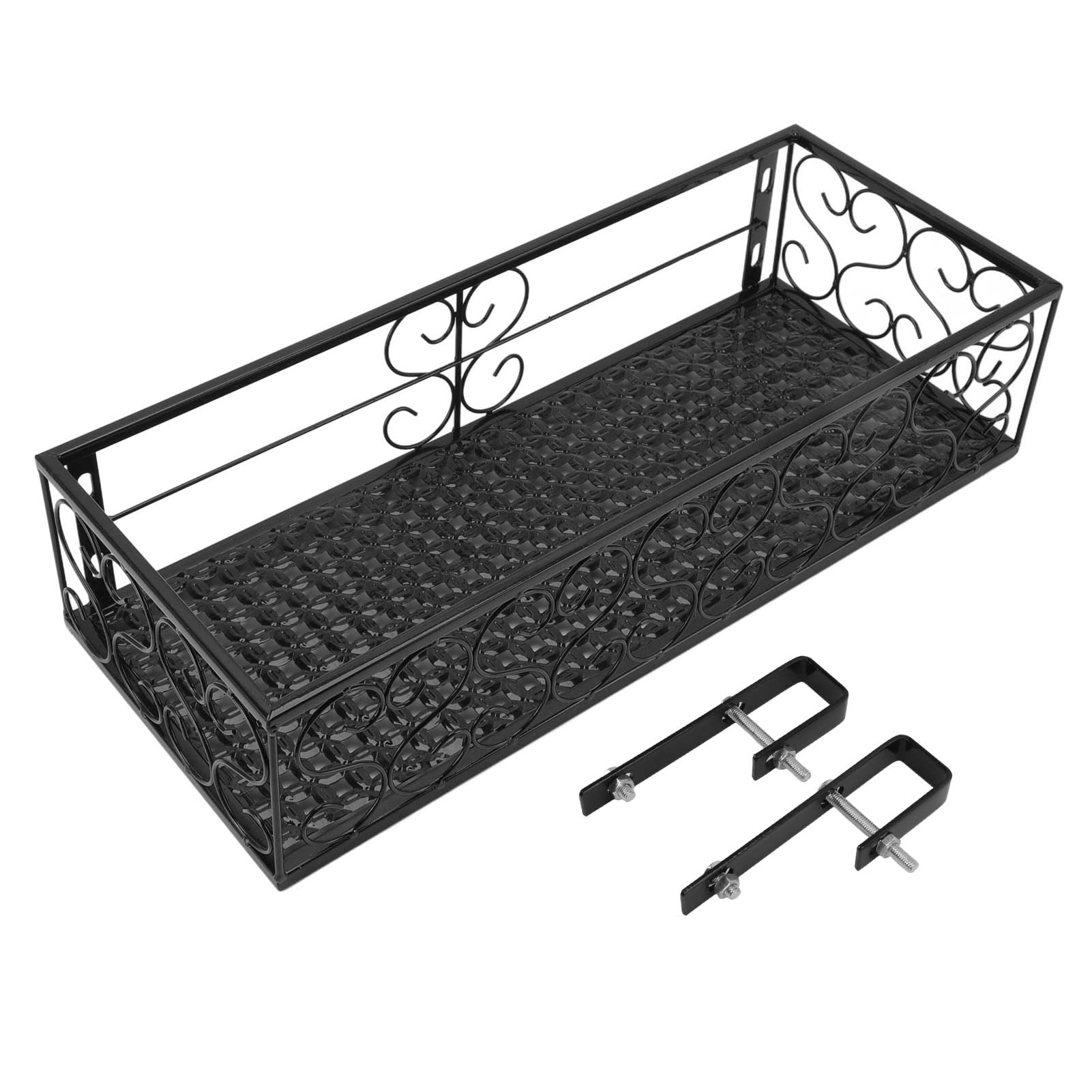 Iron Hanging Flower Rack Basket, Black Metal Balcony Flower Rack ...