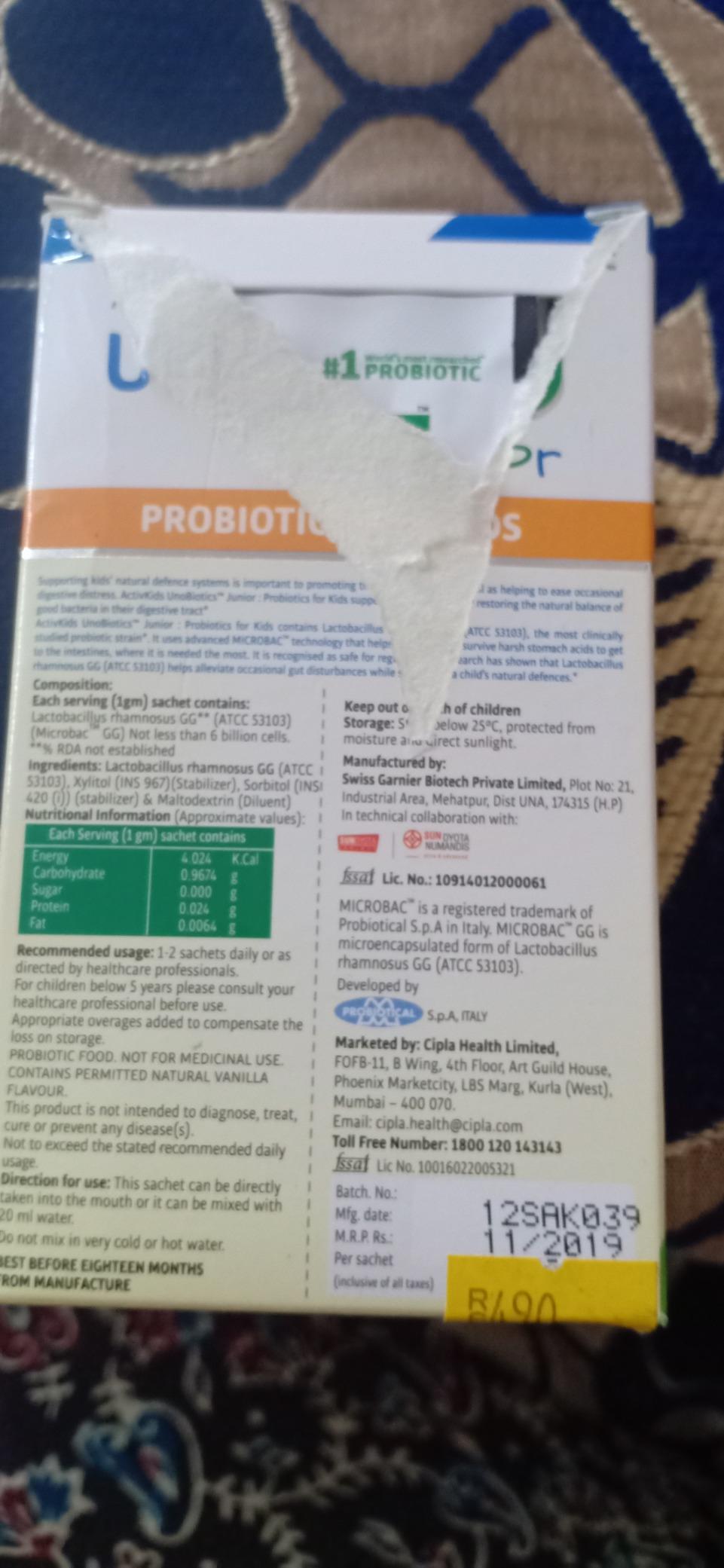 Cipla ActivKids Unobiotics Junior With 5X More Probiotic Activity ...