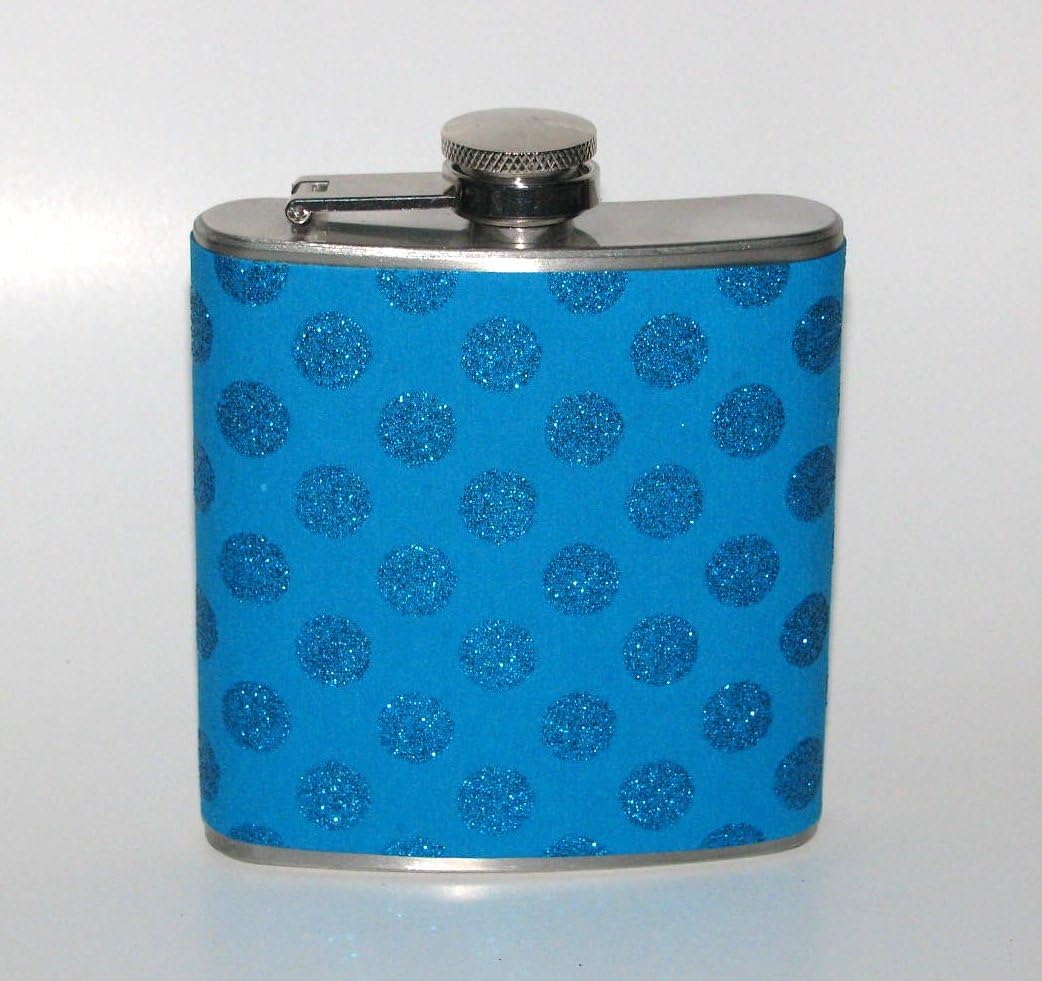 Amazon.com | Turquoise Blue Sparkly Glitter Polka Dot 6 oz Liquor Hip ...