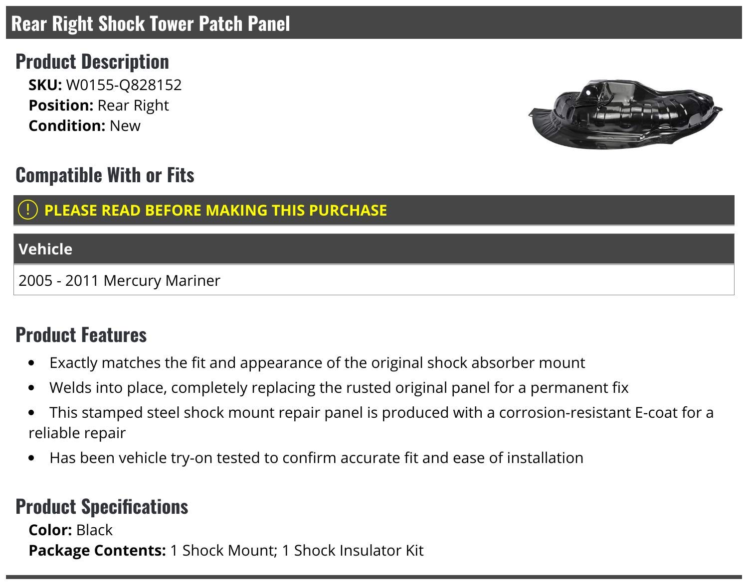 Shock Tower Patch Dorman 999-987 Rear Panel - Driver Side Repair For ...