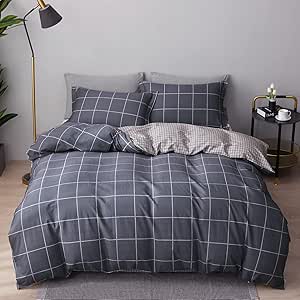 Amazon.com: SAPHREAS Gray Plaid Geometric Duvet Cover Set Full Size ...