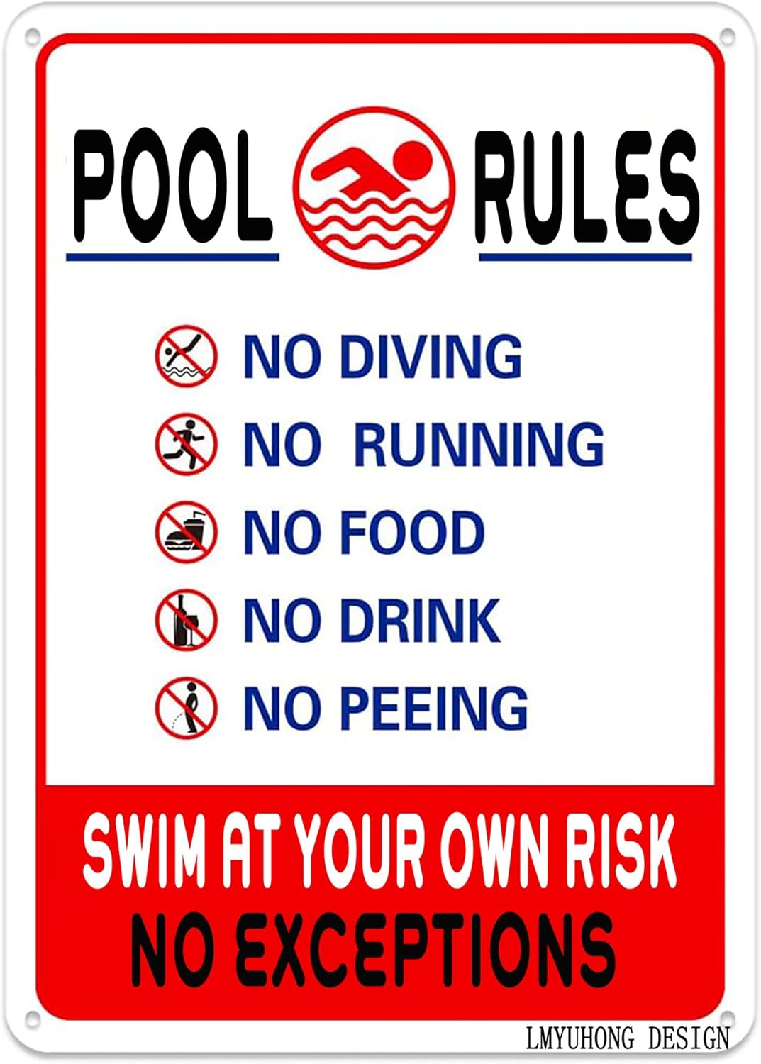 Amazon.com: LMYUHONG Metal Sign Pool Rules No Diving Running Food Drink ...