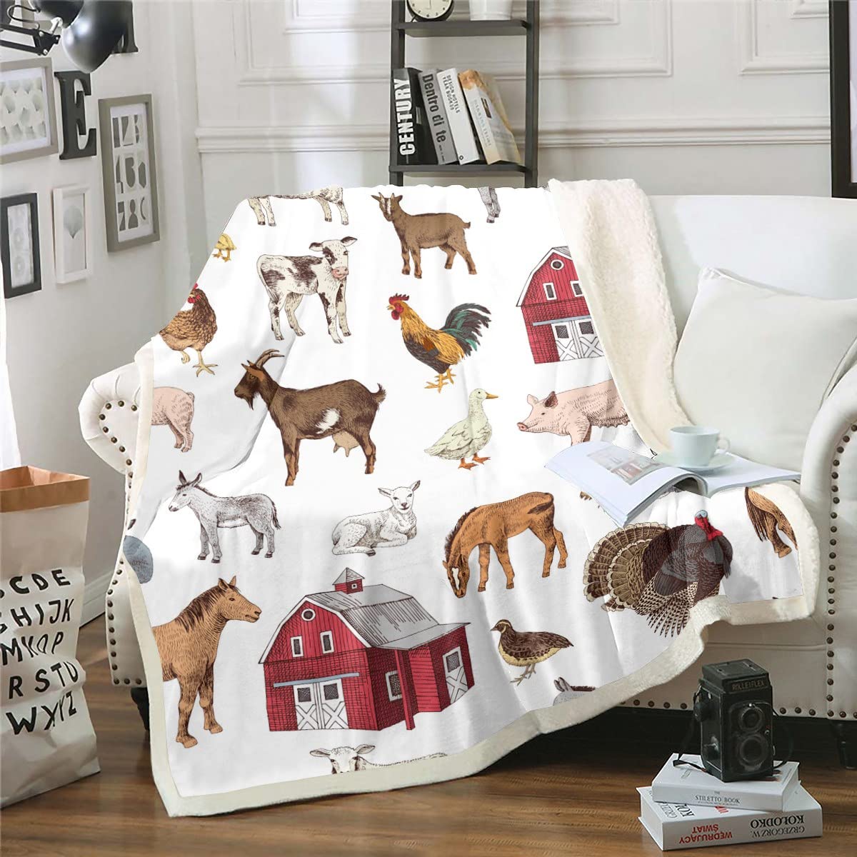 Amazon.com: Farm Animals Fleece Blanket Rustic Farmhouse Blanket for ...