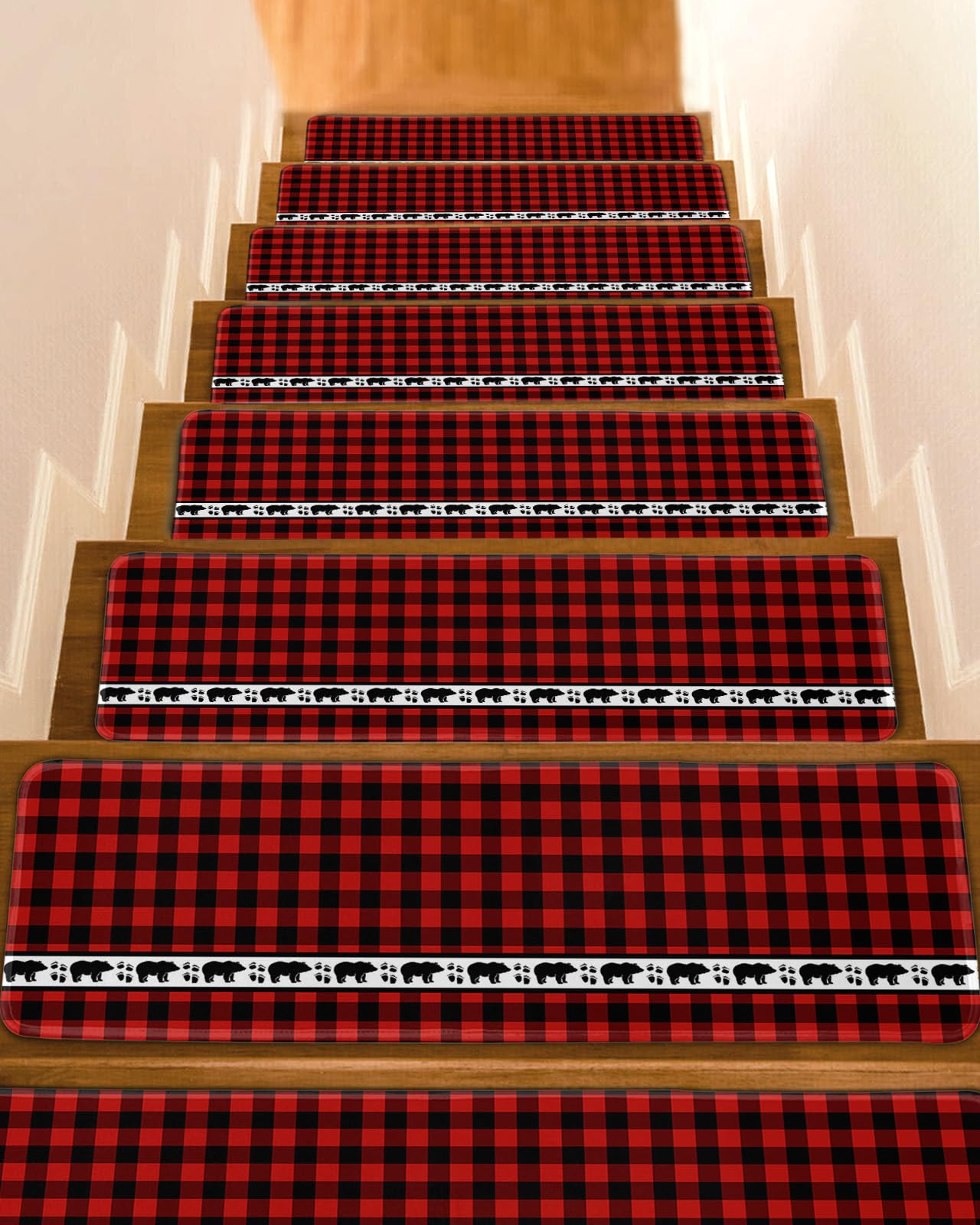 Amazon.com: Stair Treads for Wooden Steps,Christmas Farm Bear Black Red ...
