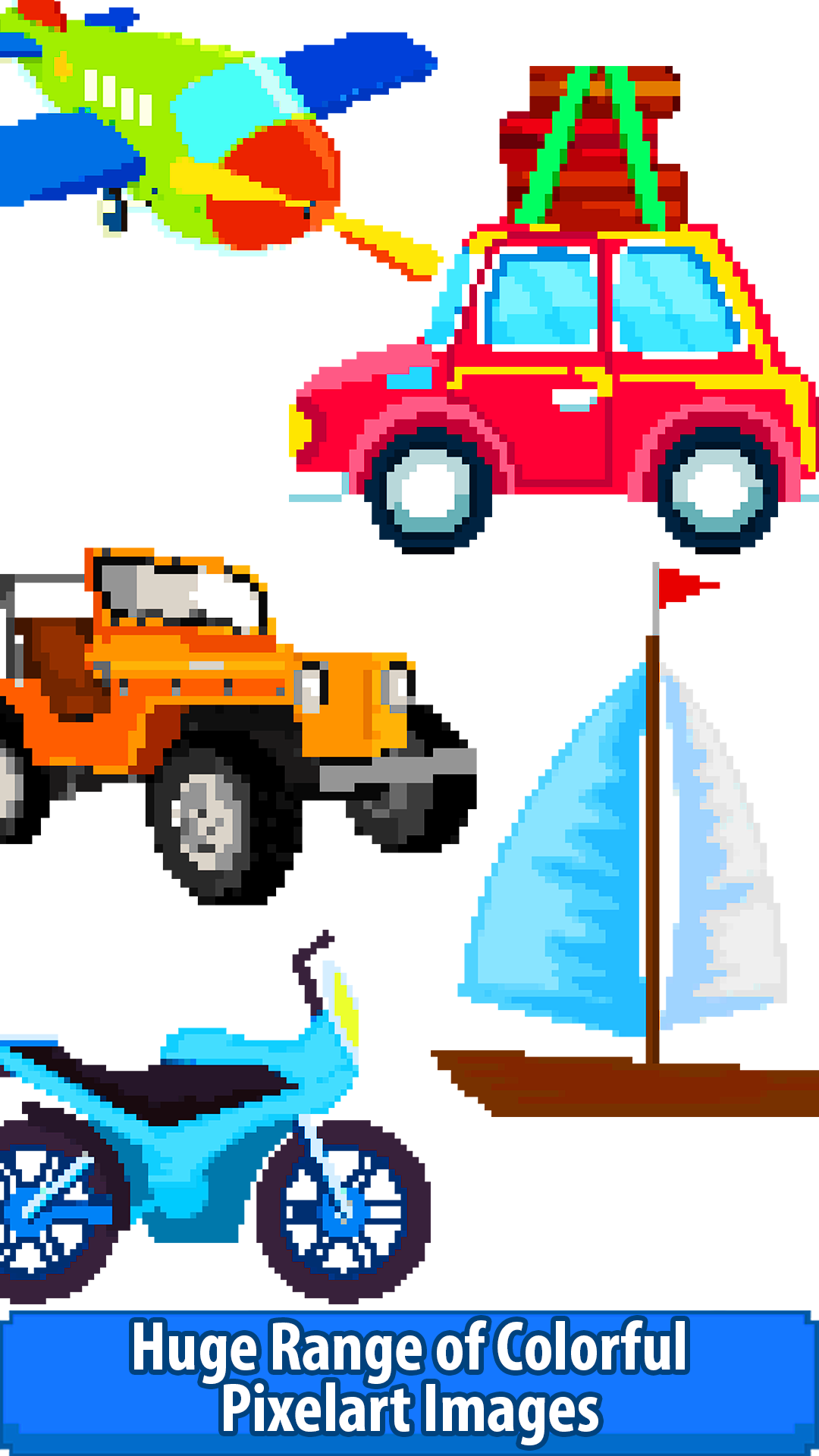 Vehicles Pixel Art Color By Number - Cars, Planes & Bikes Coloring Book ...