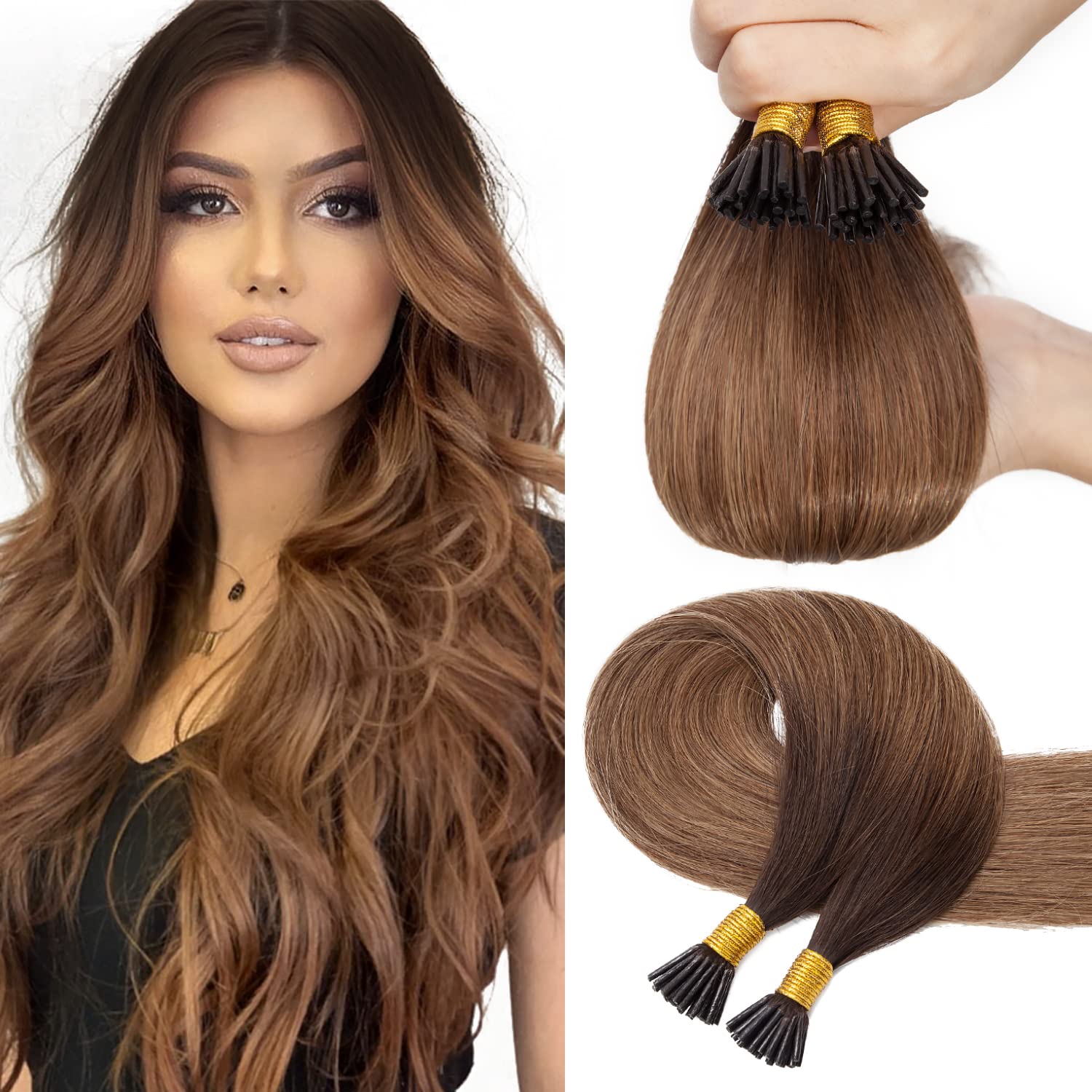 Amazon.com : Hairro I Tip Hair Extensions Human Hair 20 Inch Ombre ...