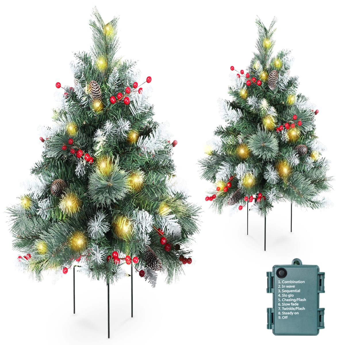 Amazon.com: Small Outdoor Christmas Tree for Porch - Set of 2 Prelit ...