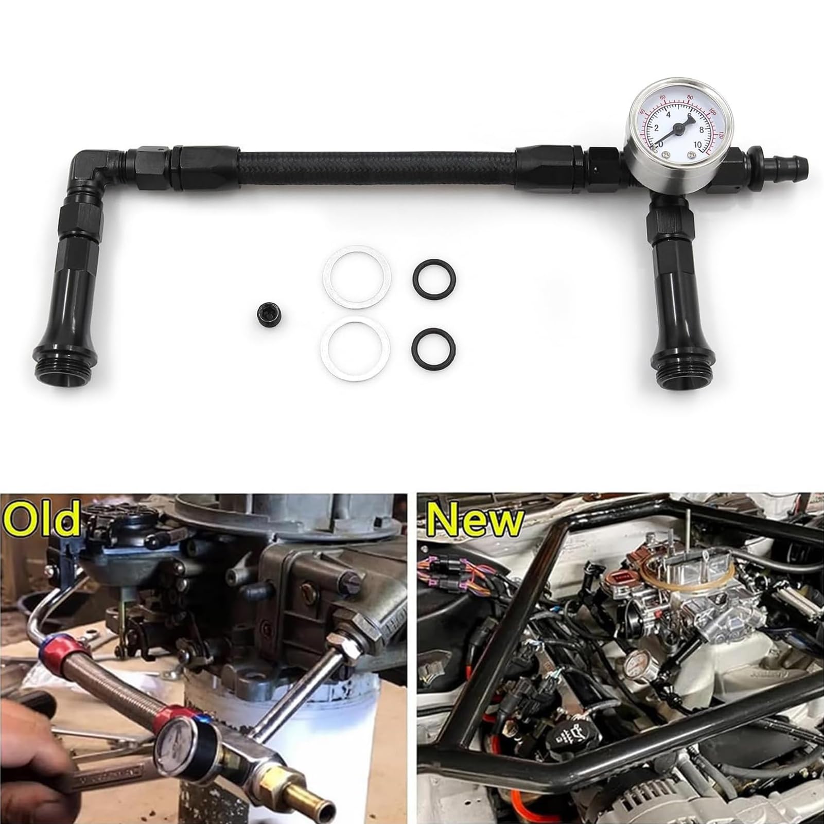 Carburetor Pressure Gauge Kit AN6 Dual Feed Fuel Line Kit For Holley ...