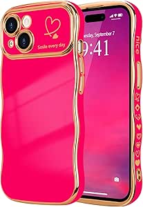 Amazon.com: LCHULLE for iPhone 15 Plus Case for Women Girls, Cute Wave Frame Curly Shape with ...