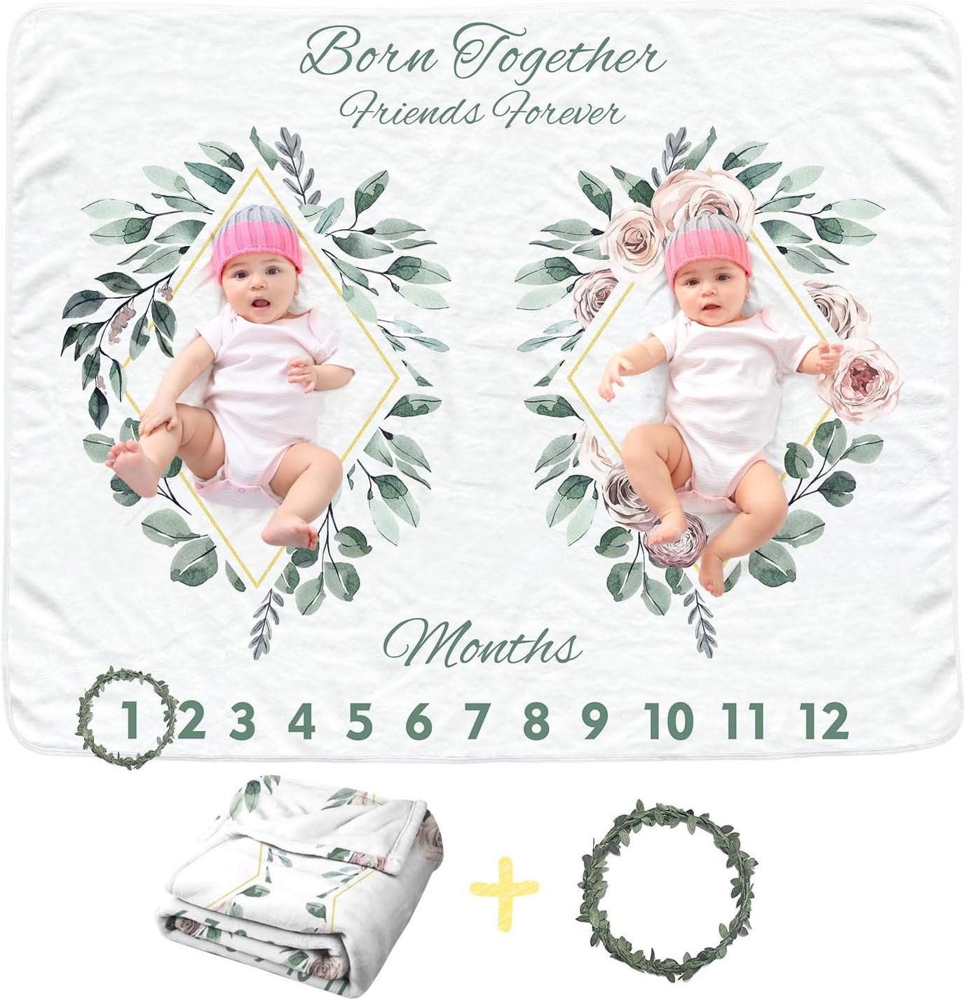 Amazon.com: Twins Baby Monthly Blanket for Girls & Boys, Soft Flannel ...