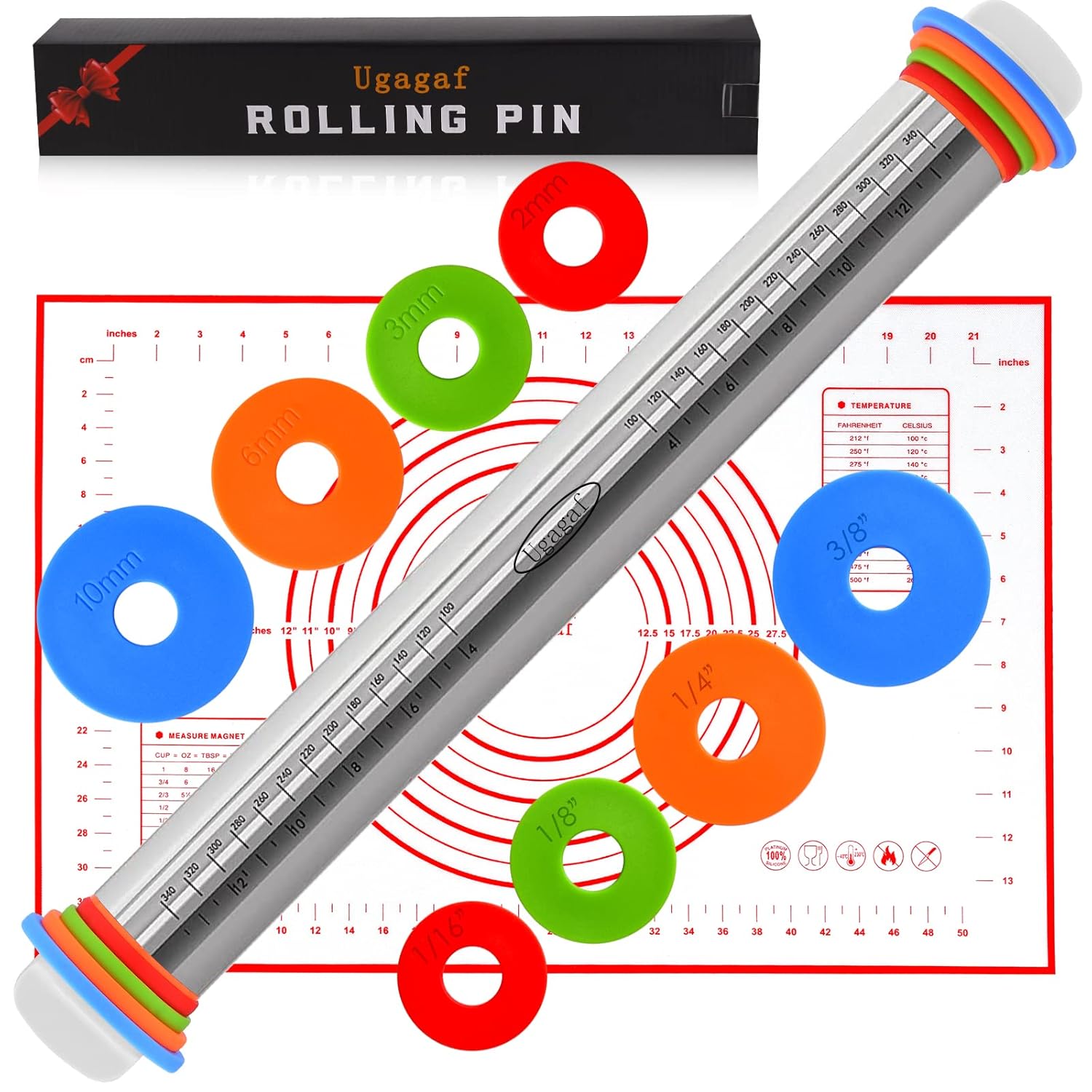 Buy Ugagaf Rolling Pin with Thickness Rings Adjustable Rolling Pin ...