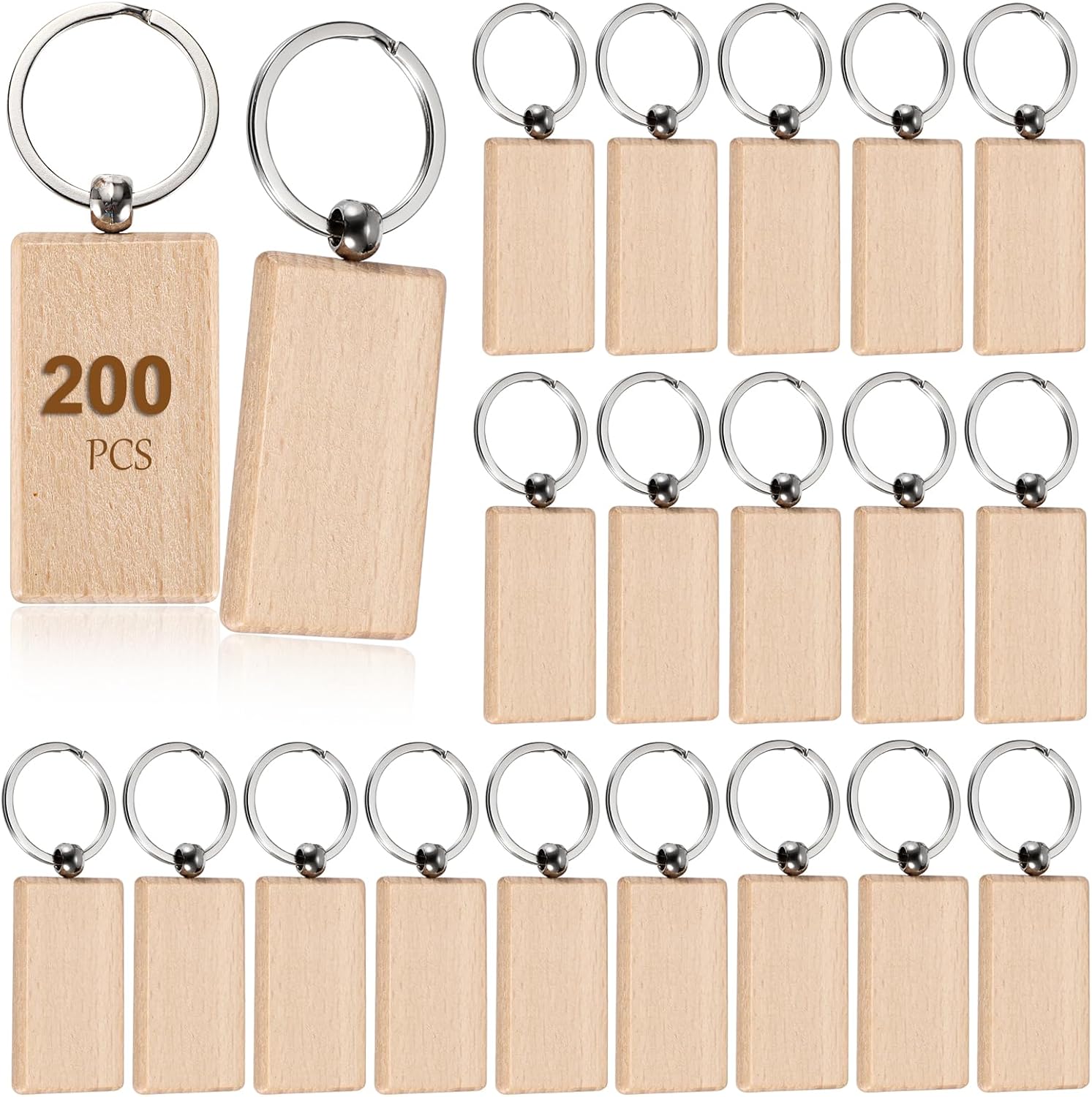 Amazon.com: JUXYES 200 PCS Unfinished Wooden Keychain Blanks for ...