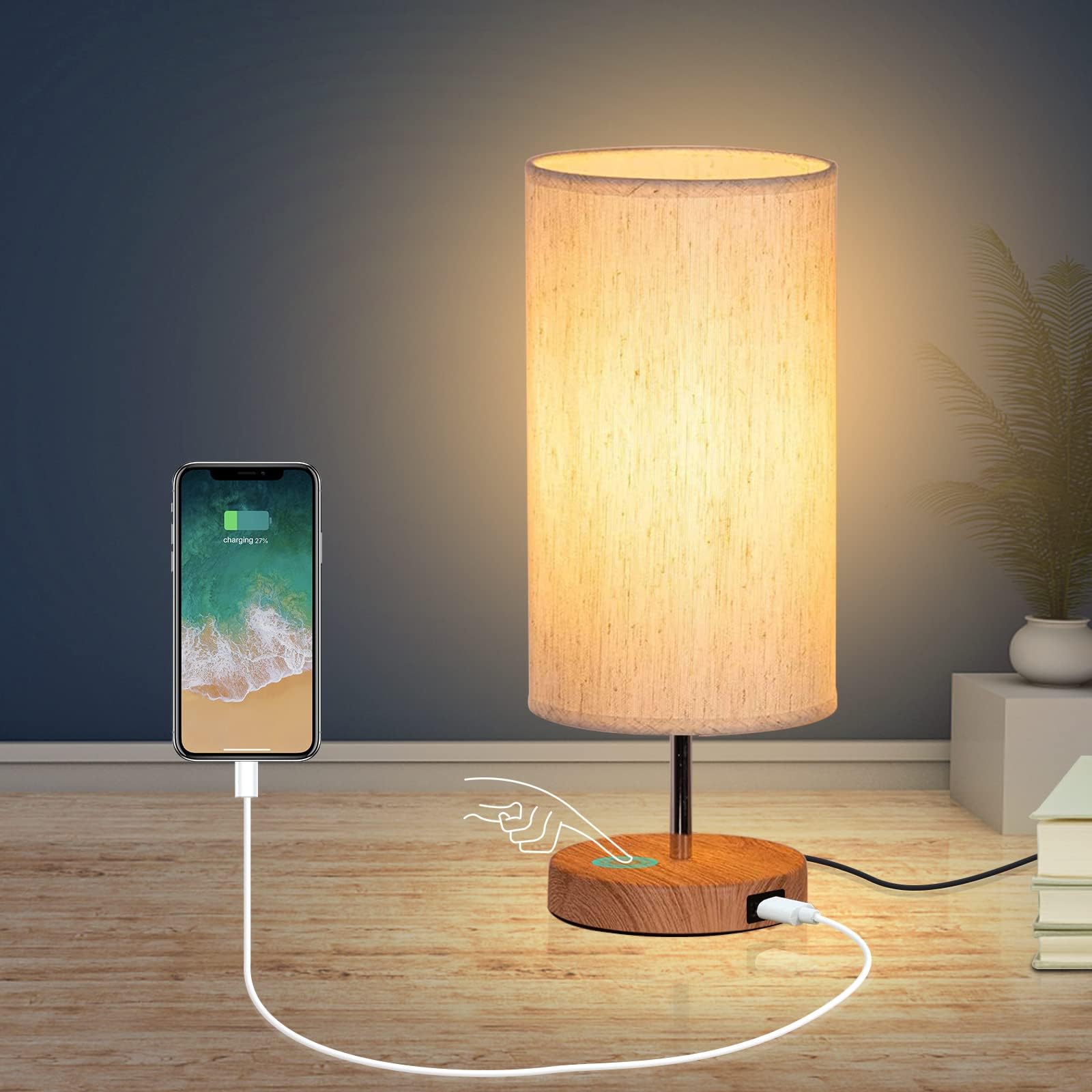 Lampe de Chevet Tactile 3 Intensité avec Chargeur Sans Fil 10W, 2 Ports ...
