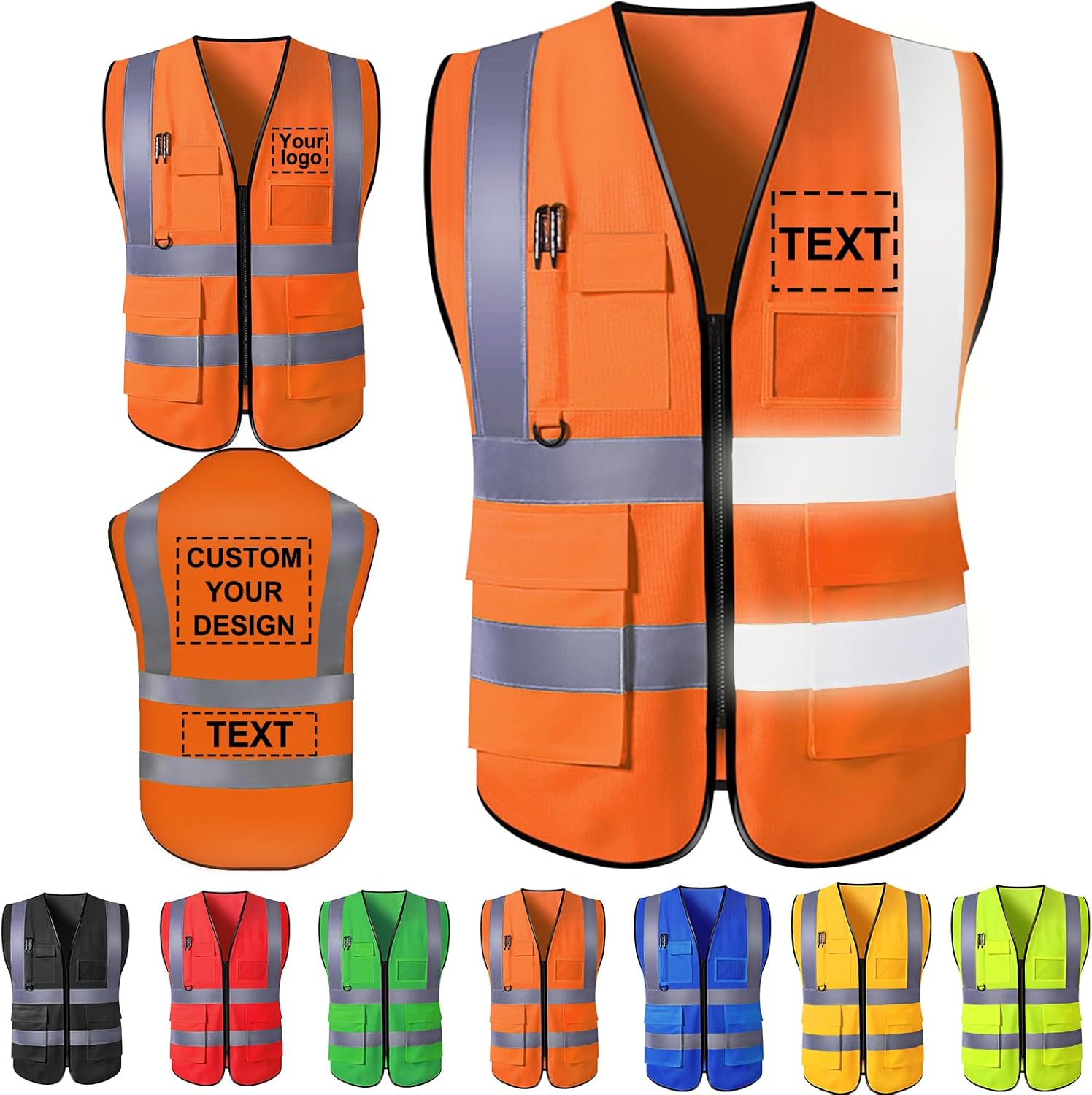 Custom Safety Vest for Men with Pockets and Zipper,Personalized ...