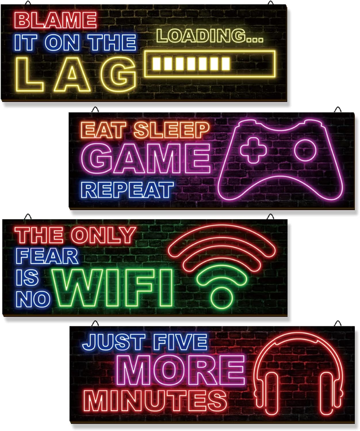 Amazon.com: 4 Pcs Neon Gaming Decor for Boys Room Wooden Video Game ...