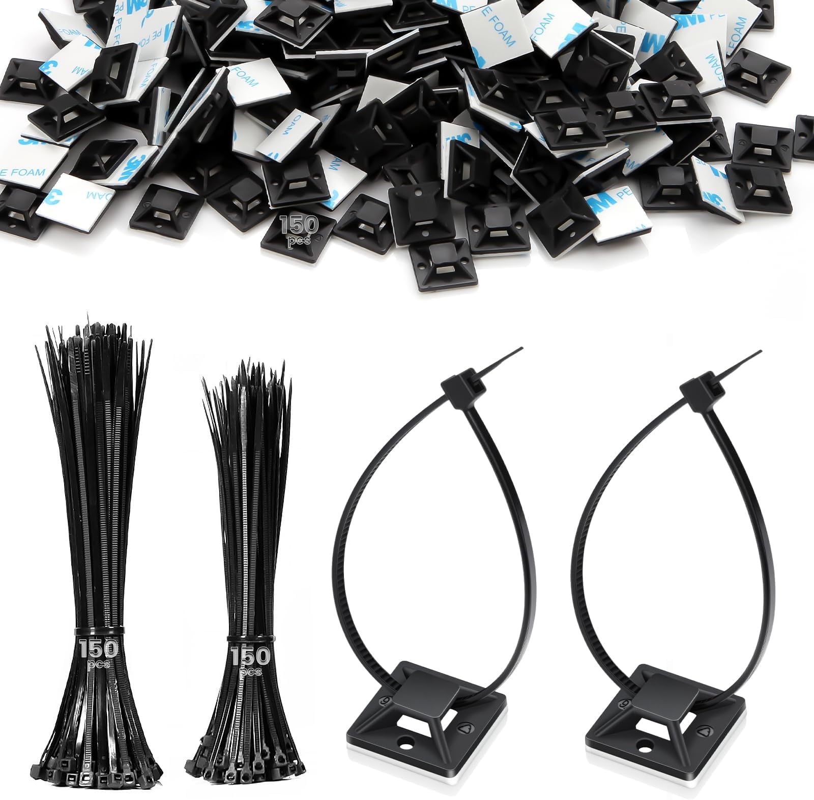 200 Stück Kabelbinder Set 120mm/150mm und 100 Stück Kabelhalter ...