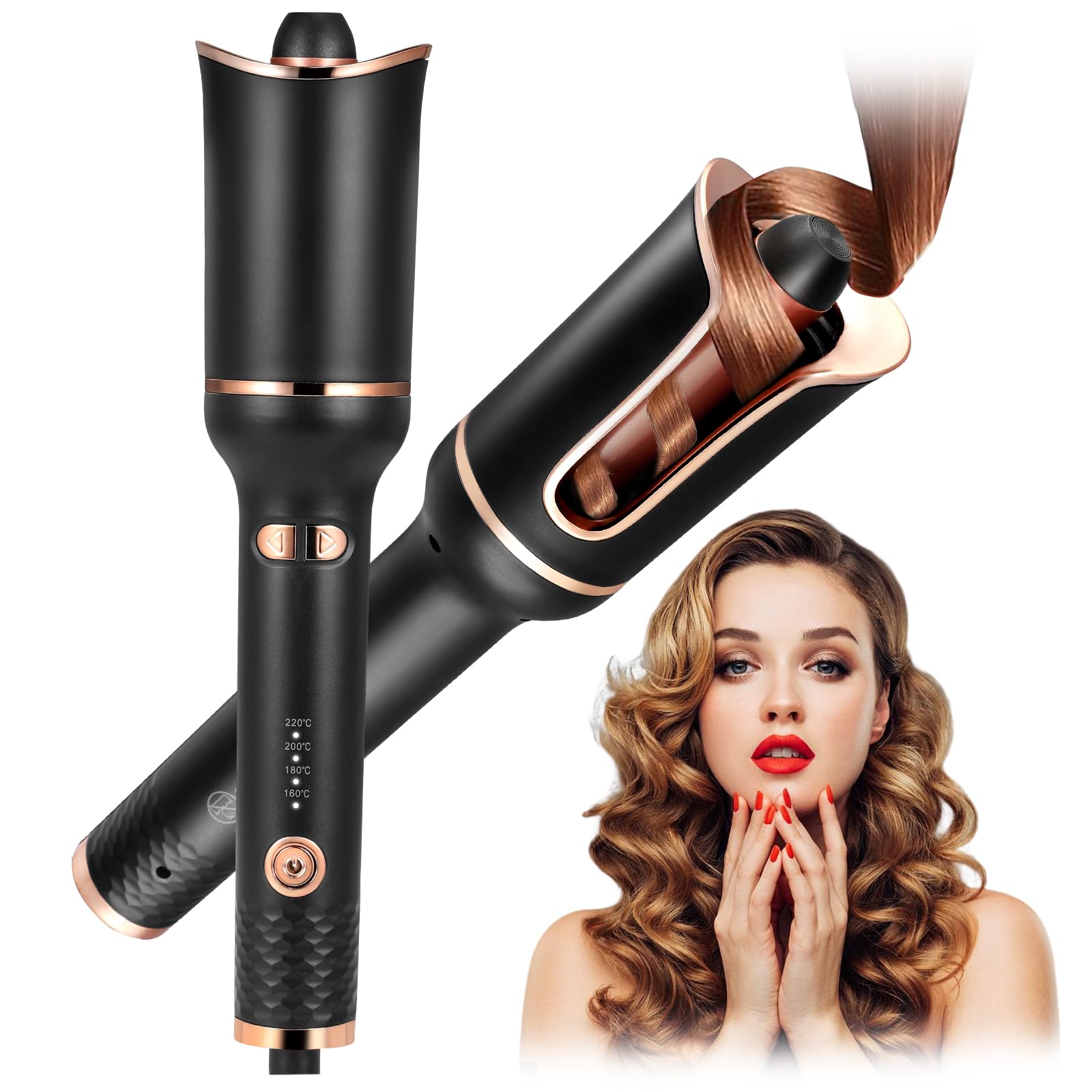 Automatic Hair Curler, 360° Auto Rotating Curling Iron with 4-Speed ...