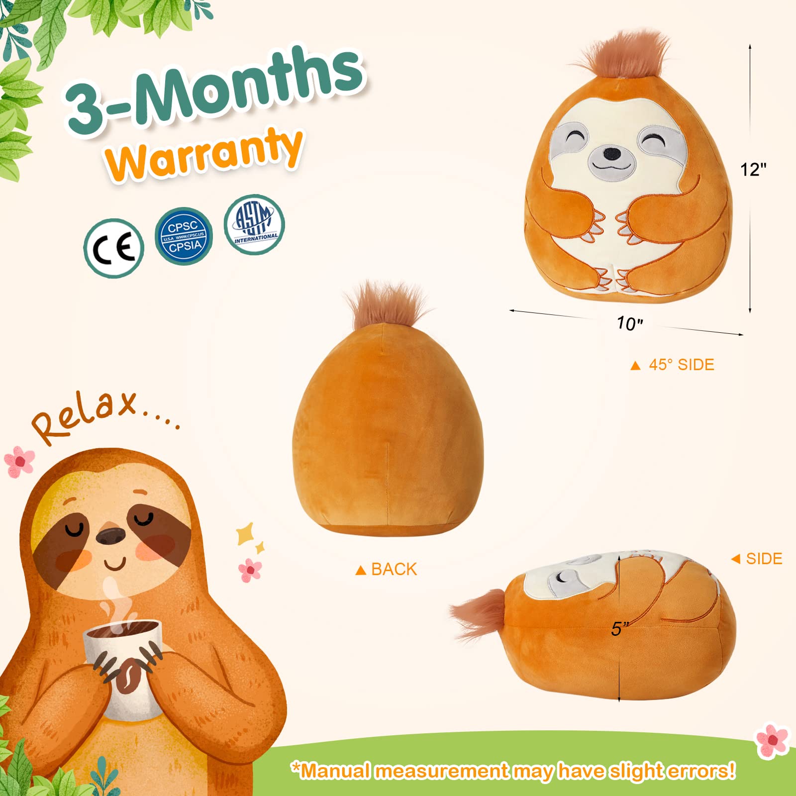 Snapklik.com : 12 Cute Sloth Soft Plush Pillow Sloth Stuffed Animal ...