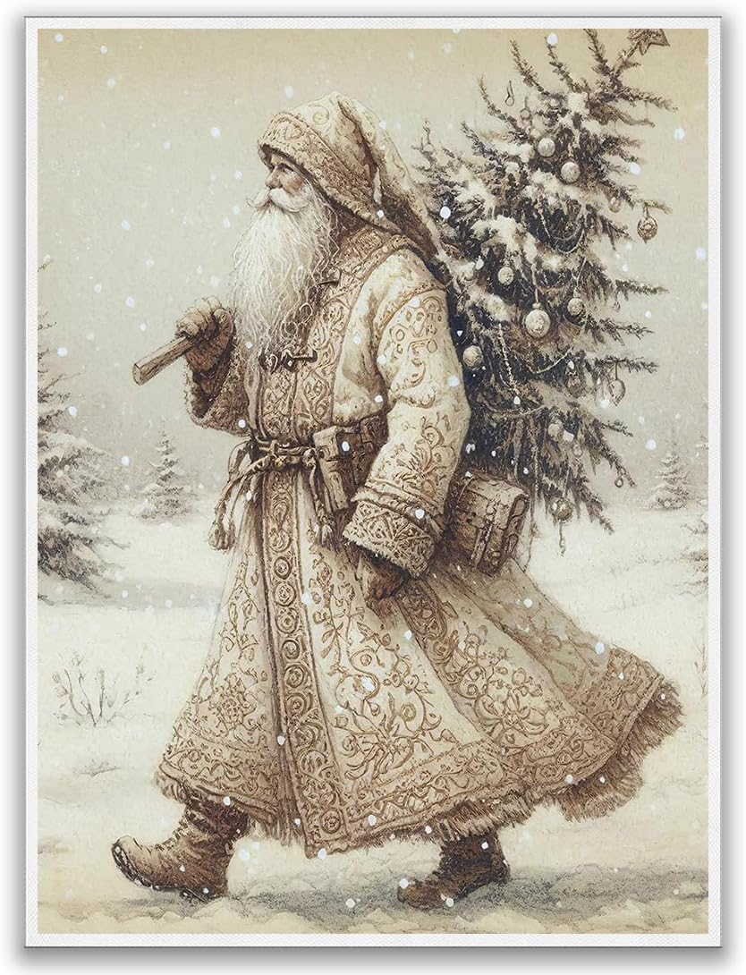 Amazon.com: Beige Vintage Santa Claus Art Print - Neutral Holiday Wall ...