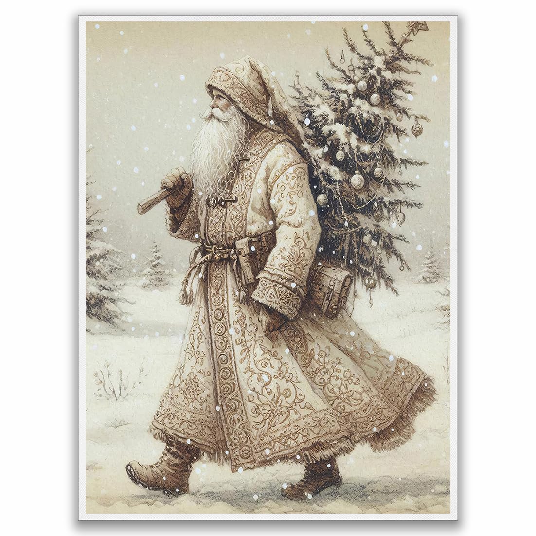 Amazon.com: Beige Vintage Santa Claus Art Print - Neutral Holiday Wall ...