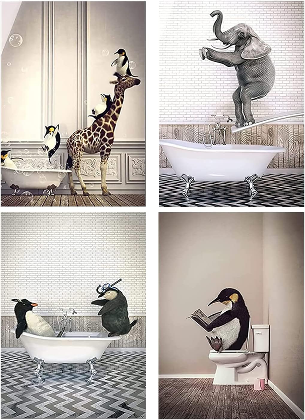 Amazon.de: LPFNSF Badezimmer Bilder Bad Tier Giraffe Elefant in der Badewanne Bild Lustige ...