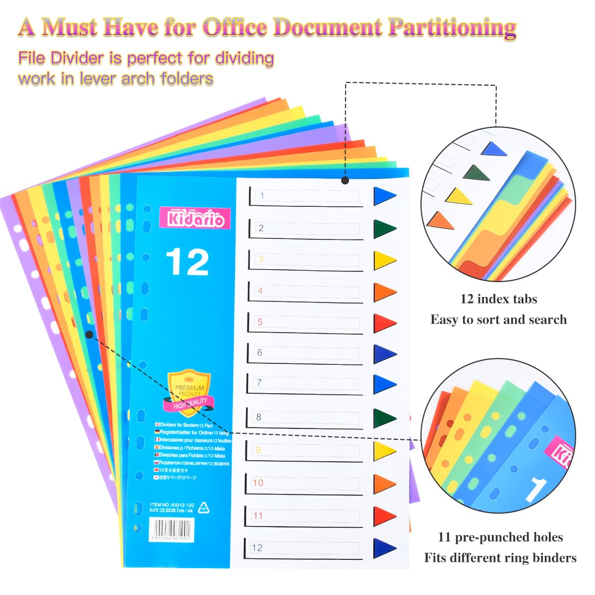 HUMOKI 3 Pack File Dividers A4, A4 Folder Dividers, 12 Part Folder ...