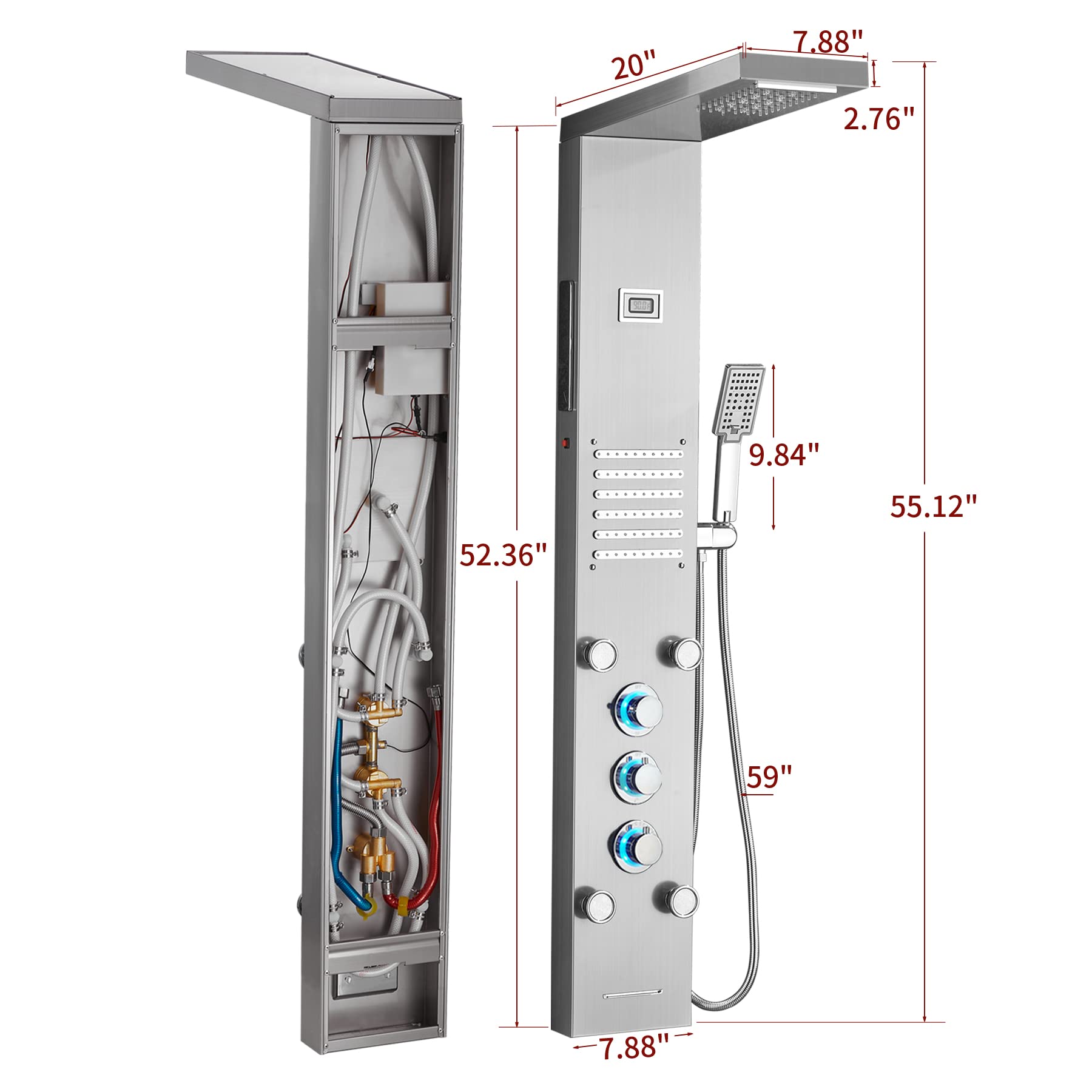 FORIOUS 55'' Shower Panel Tower System - 6-in-1 Shower Tower with LED ...