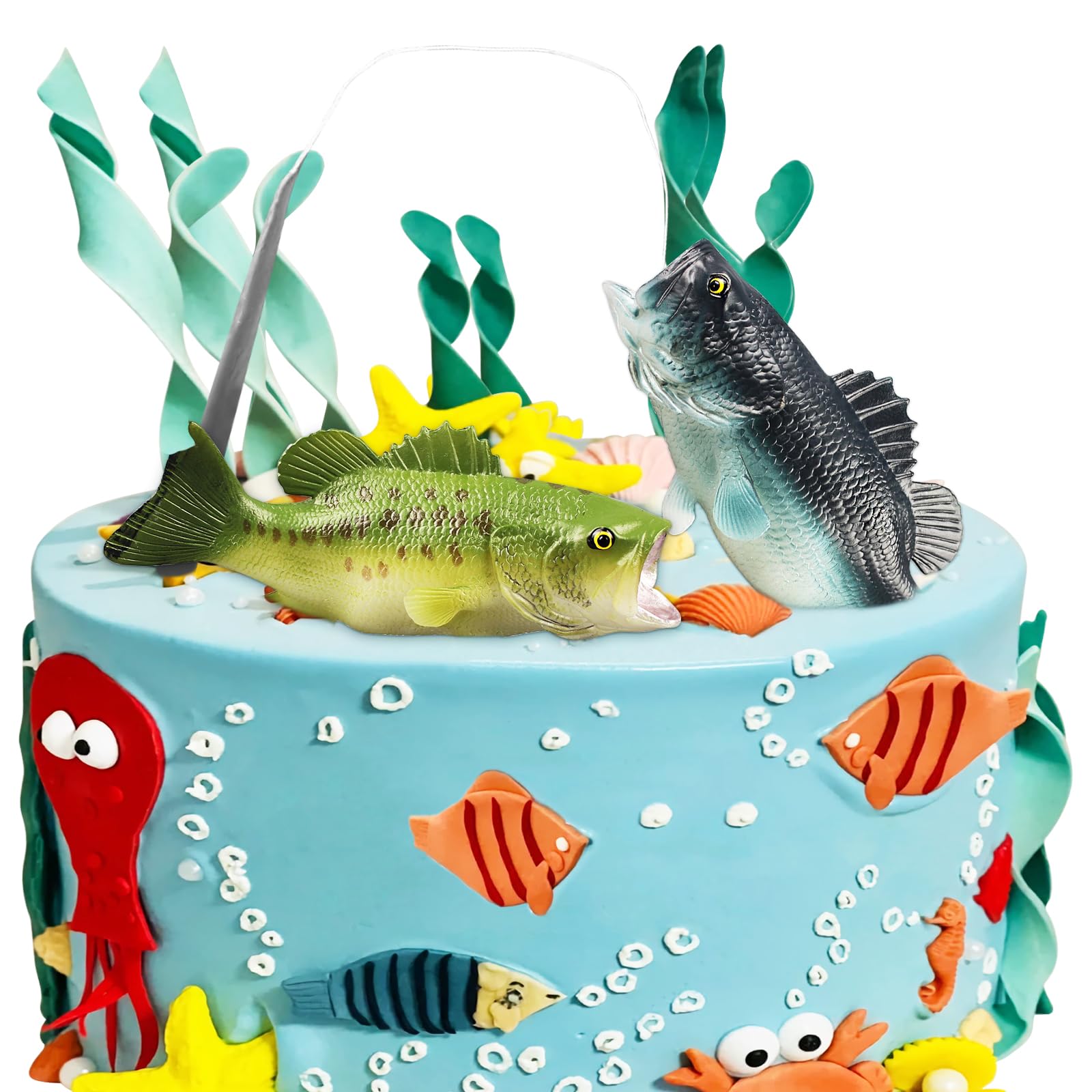 Macepason2 Peices Fishing Cake Topper Fishing Cake Decorations Fish ...