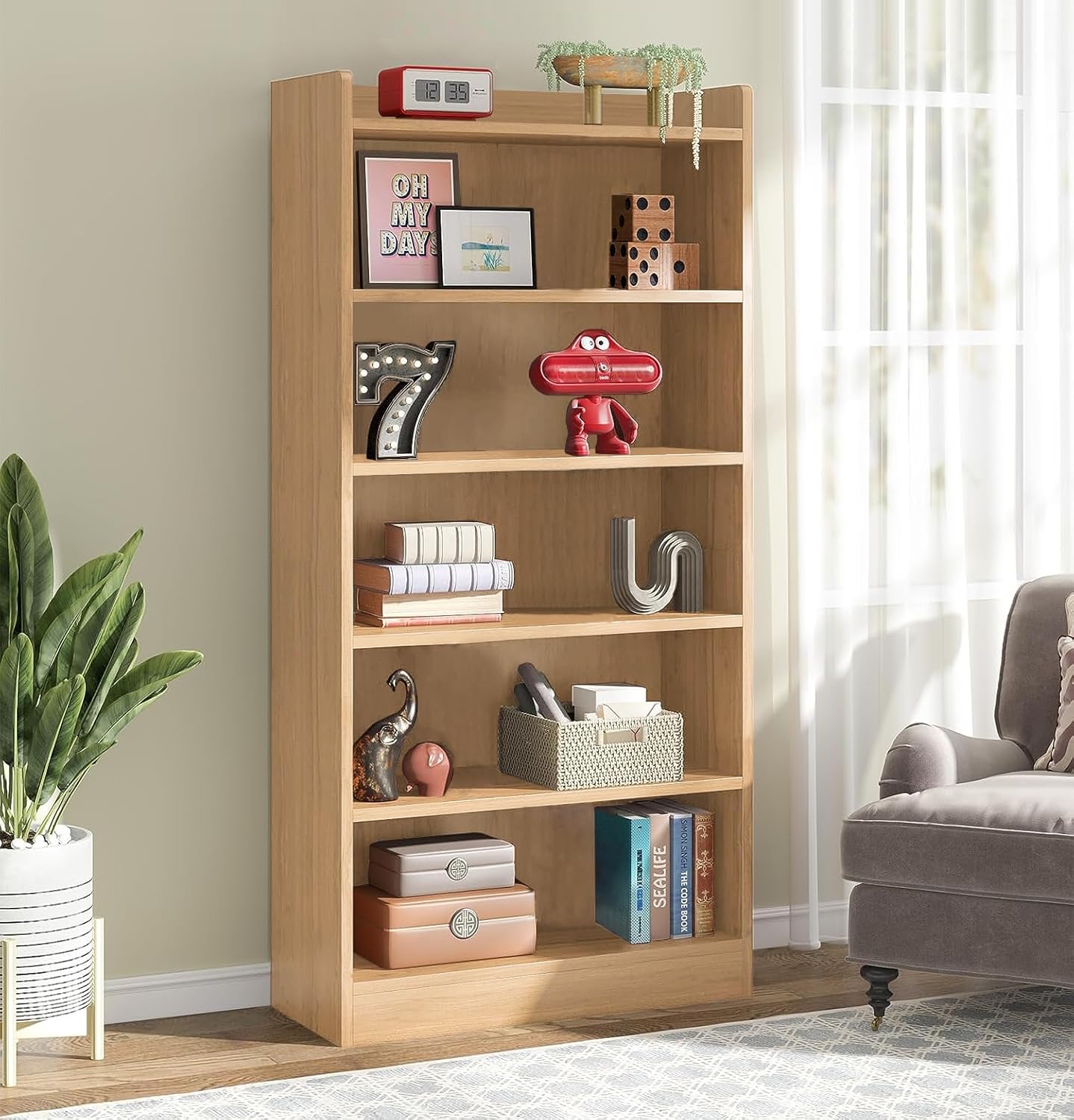 Lukzer Engineered Wood 6 Layer Bookshelf Home Shop Décor Stand Showcase ...