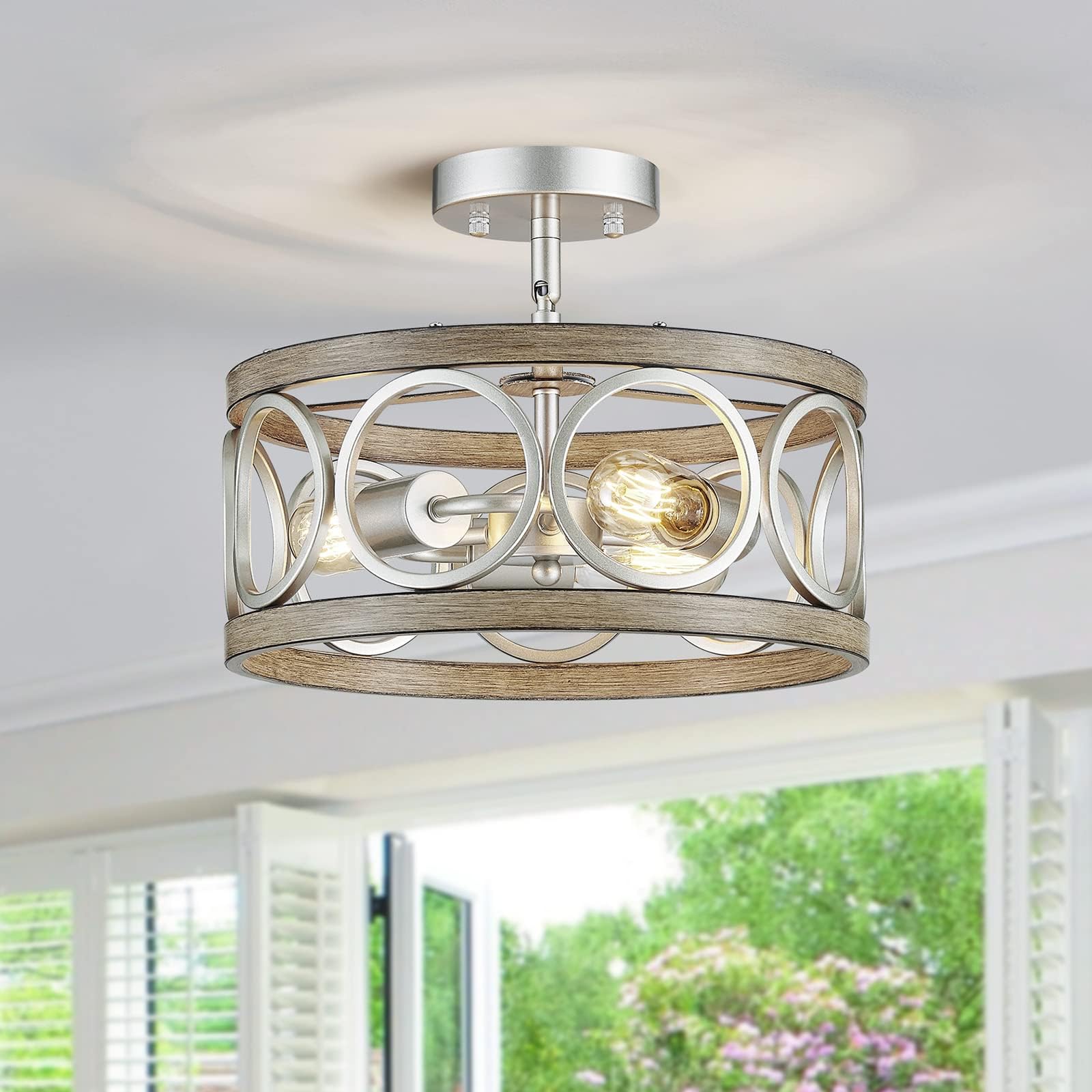DANSEER Farmhouse 3-Light Drum Semi Flush Mount Ceiling Light Metal ...