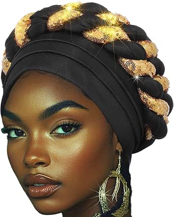 Wosois Hair Turbans African Turban Double Braid Pre-Tied Head Scarf ...