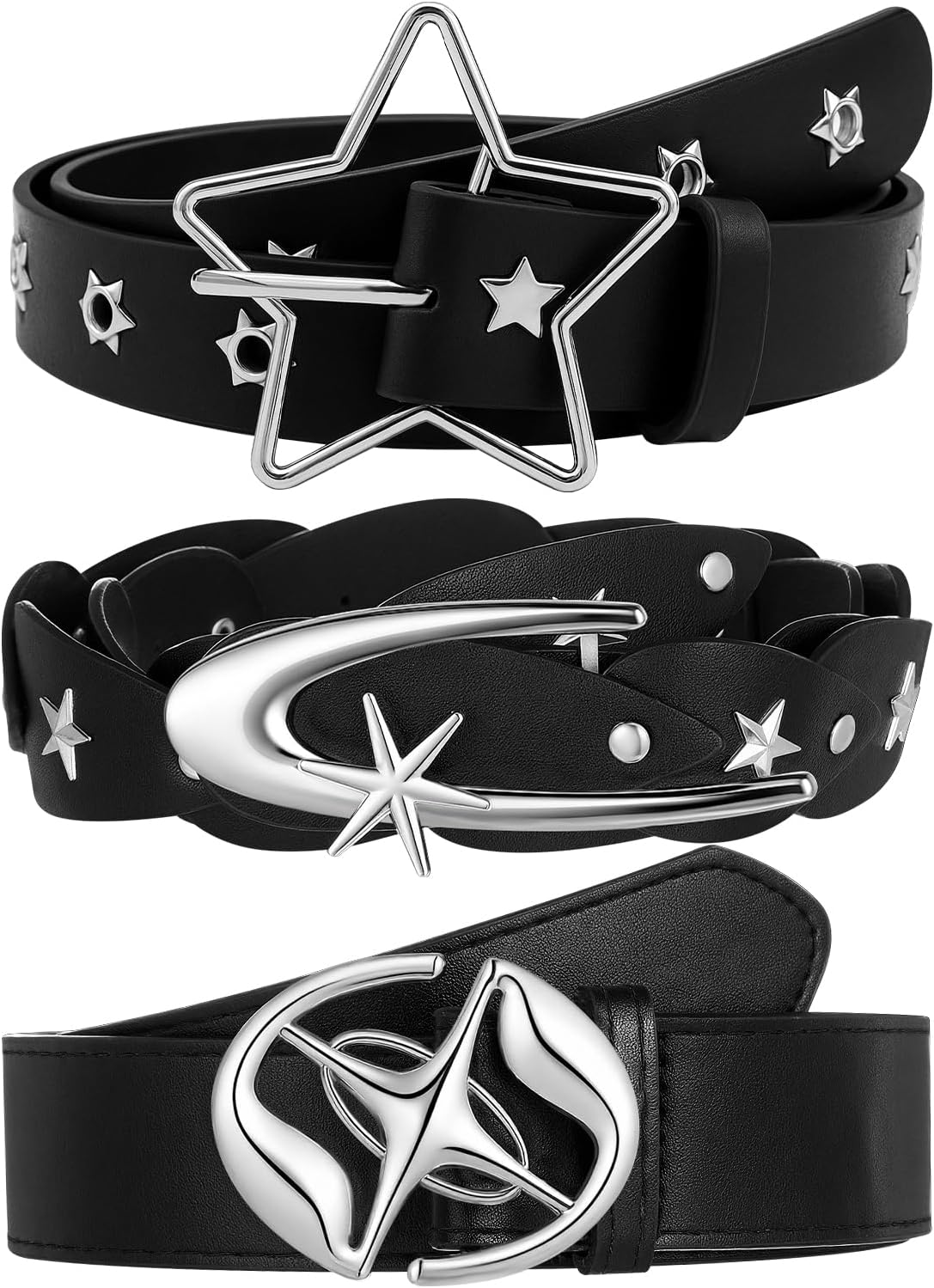 Amazon.com: Quelay 3 Pcs Y2k Belt Star Studded Punk Leather Belt ...