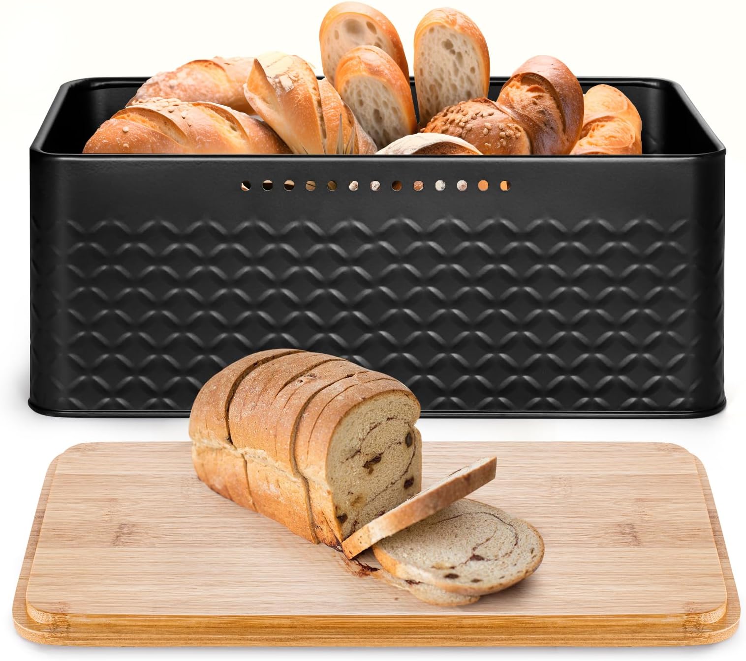 VonShef Bread Bin, Stainless Steel Bread Box with Durable Bamboo ...