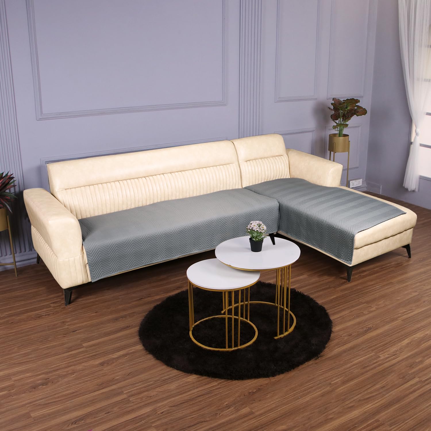 HOKIPO Polyester Quilted Sofa Cover Mats For L Shape And 1/2/3 Seater ...