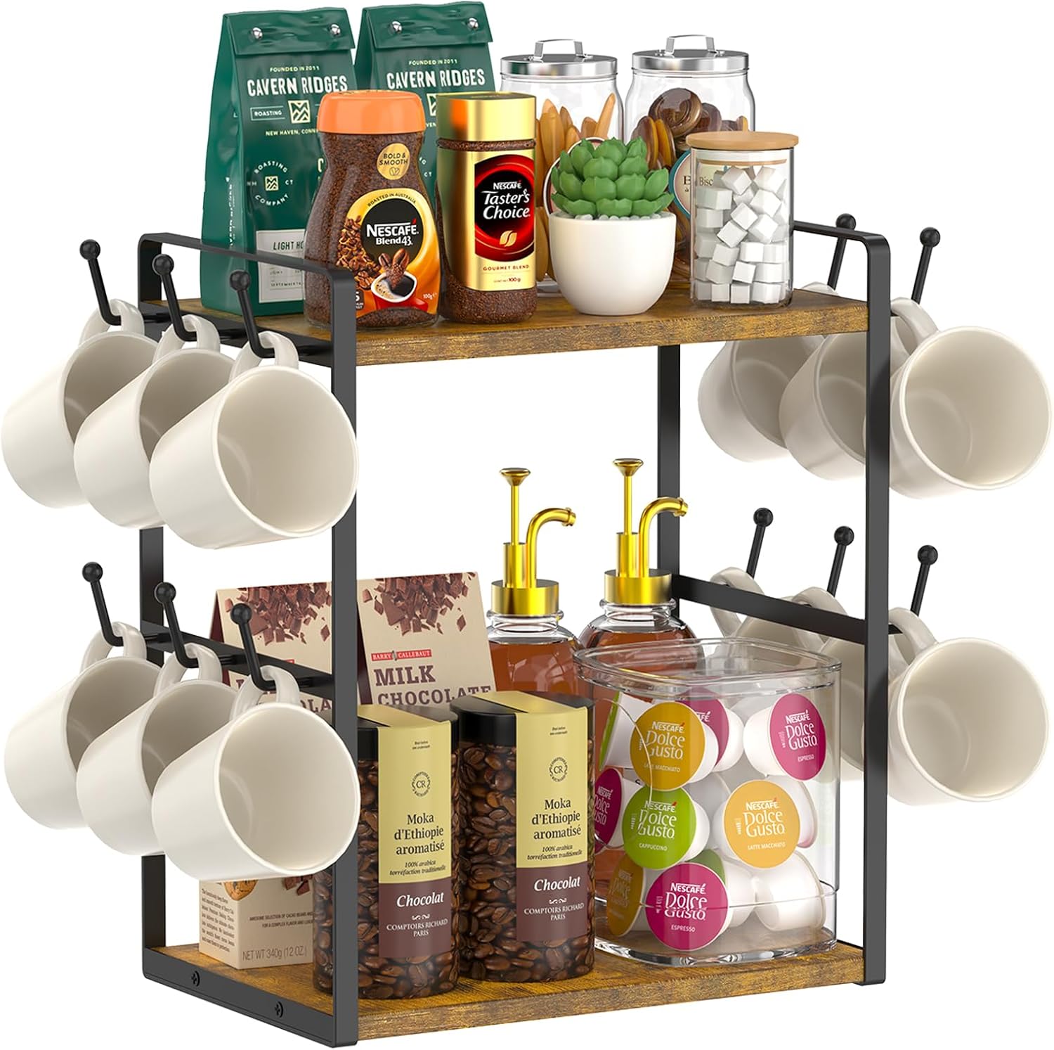 Amazon.com - EsLuker.ly 2 Tier Coffee Bar Organizer for Home Office ...