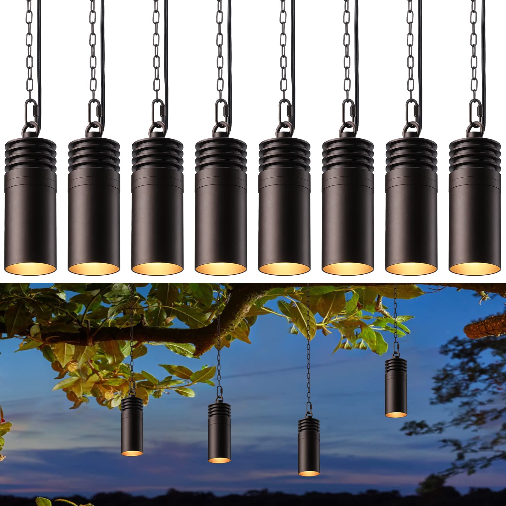 LEONLITE 8-Pack Low Voltage Hanging Landscape Lights, 12V Hanging Tree ...