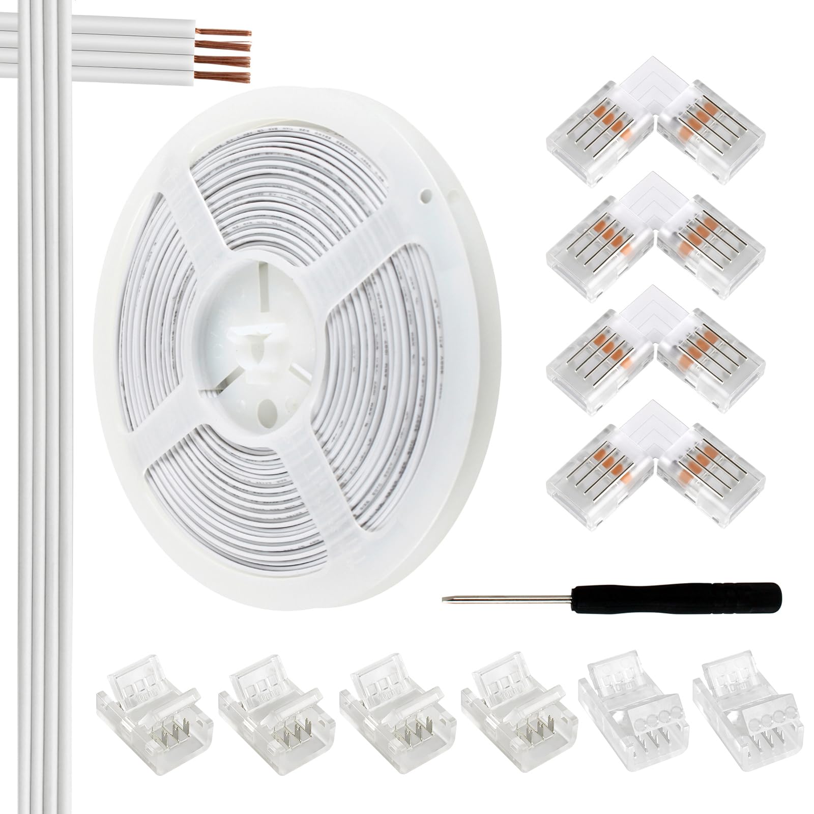 VIPMOON 32.8ft 4 Pin Led Strip Light Extension Cable Wire and 10Pcs 4 ...