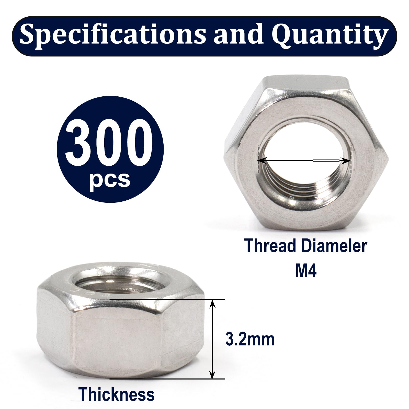 Snapklik.com : 300pcs M4-0.7mm Hex Nuts Stainless Steel Hardware ...