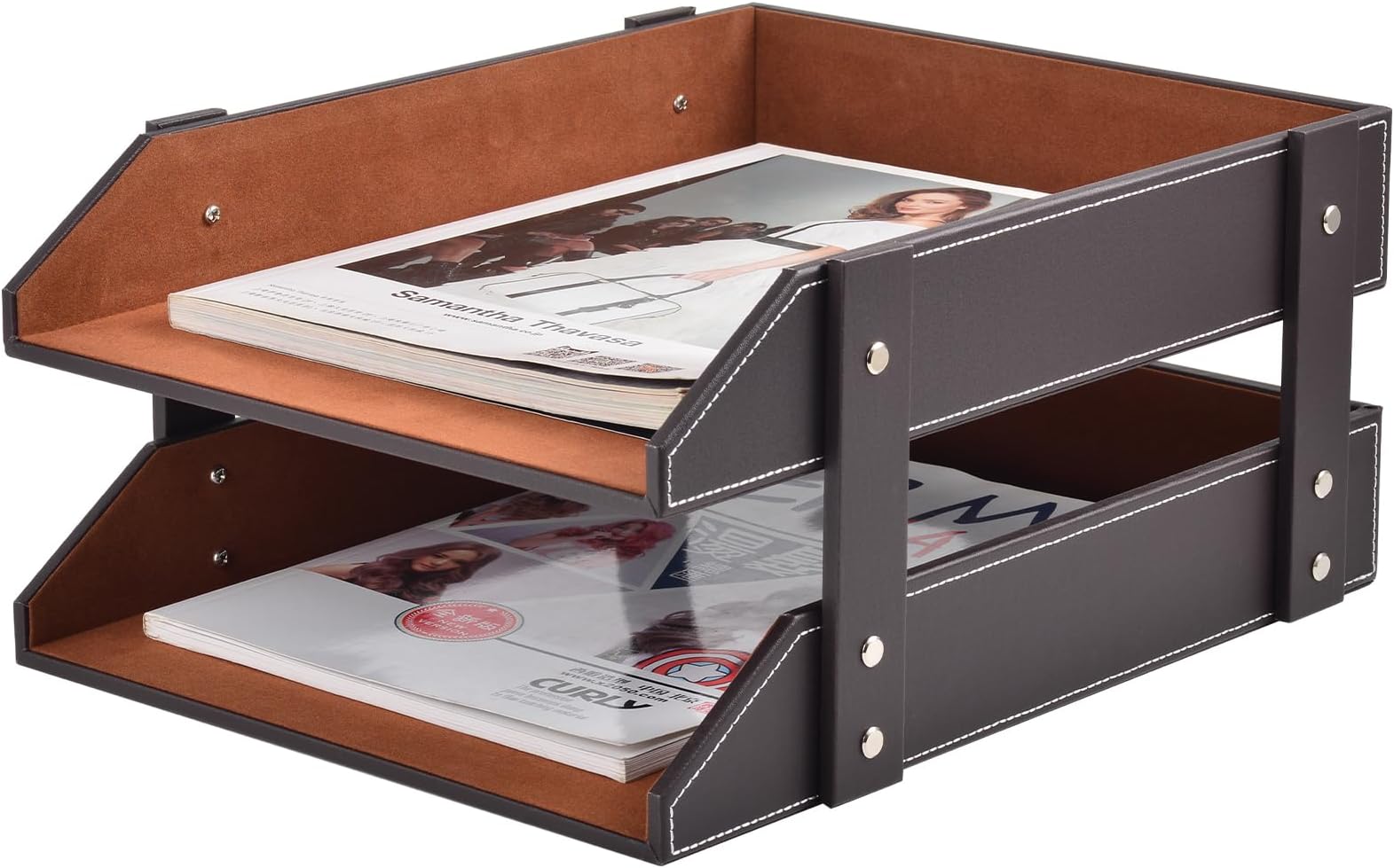 Amazon.com: MyGift 2-Tier Rustic Gray Wood Paper File Organizer in and ...