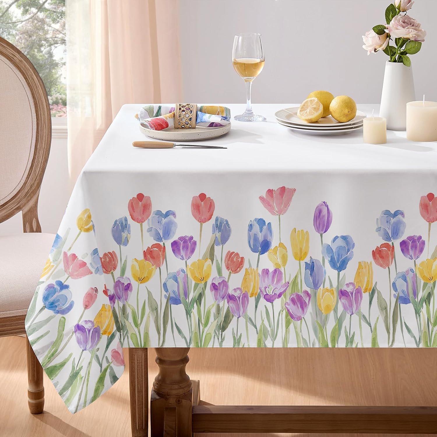 Softalker Tablecloth Spring Washable 80 x 80 cm Tulip Flowers ...