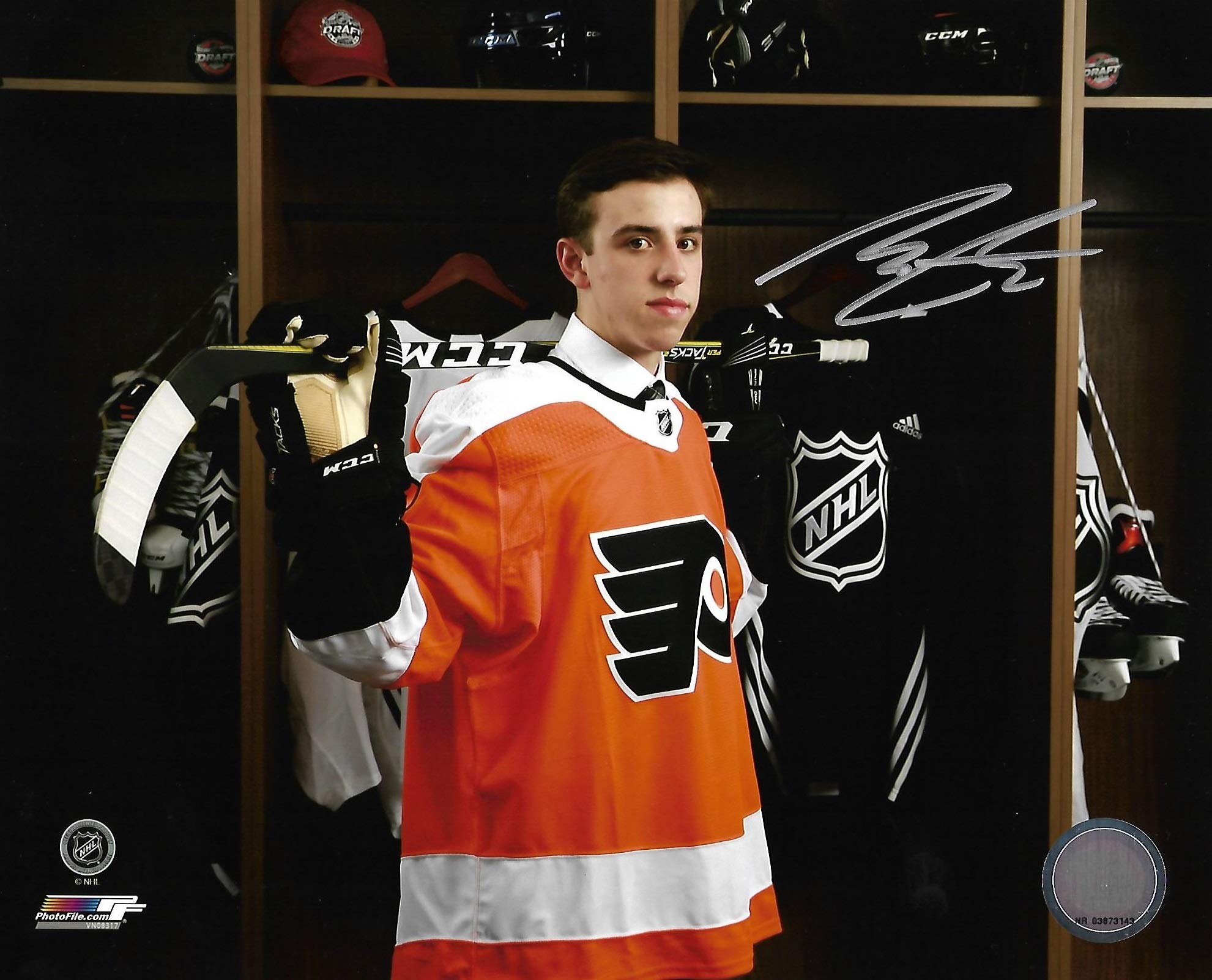Buy Flyers Morgan Frost Locker Room Autographed 8" x 10" Hockey Photo ...