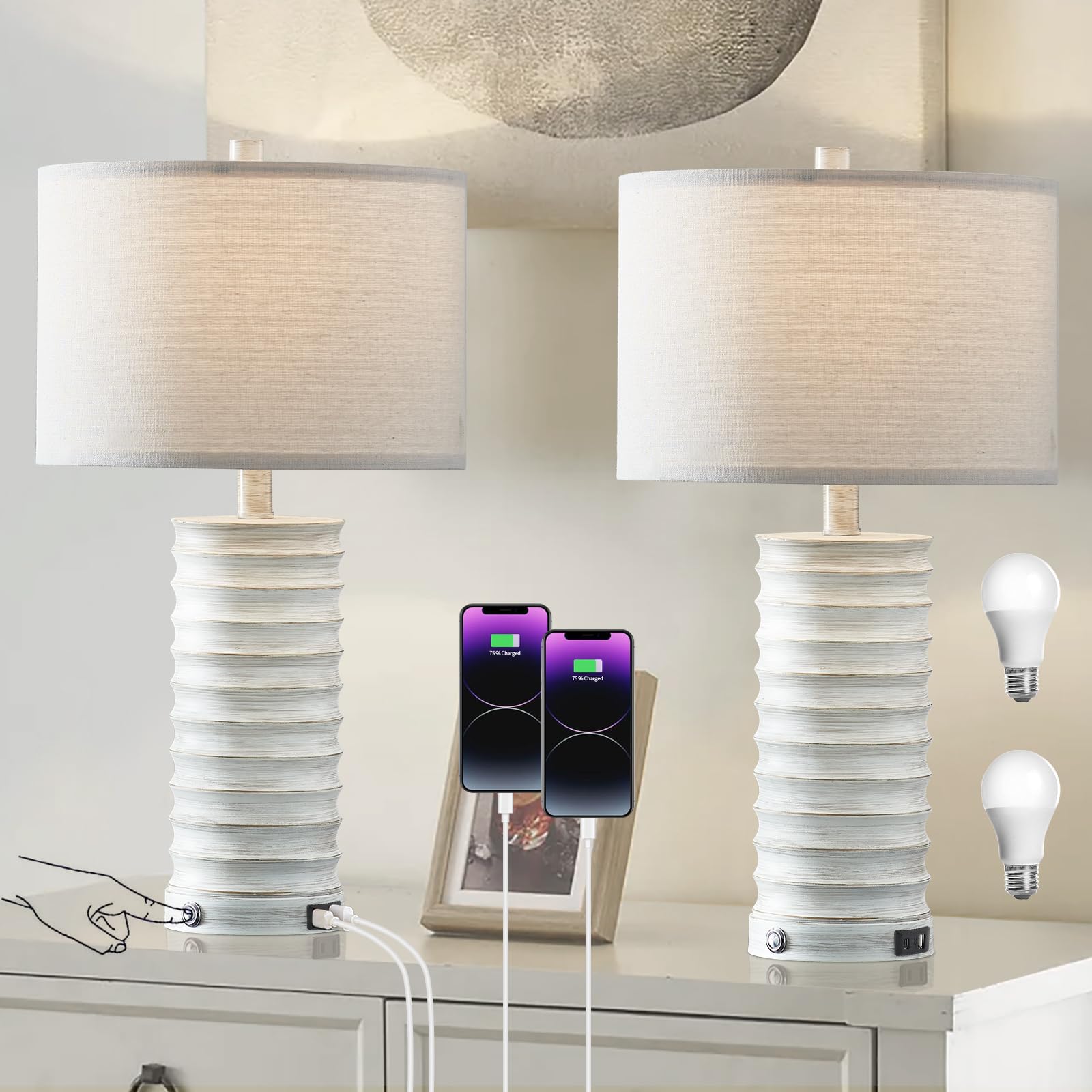 Kyrid 3-Way Dimmable Touch Control 23.5'' Rustic Table Lamp Set of 2 ...