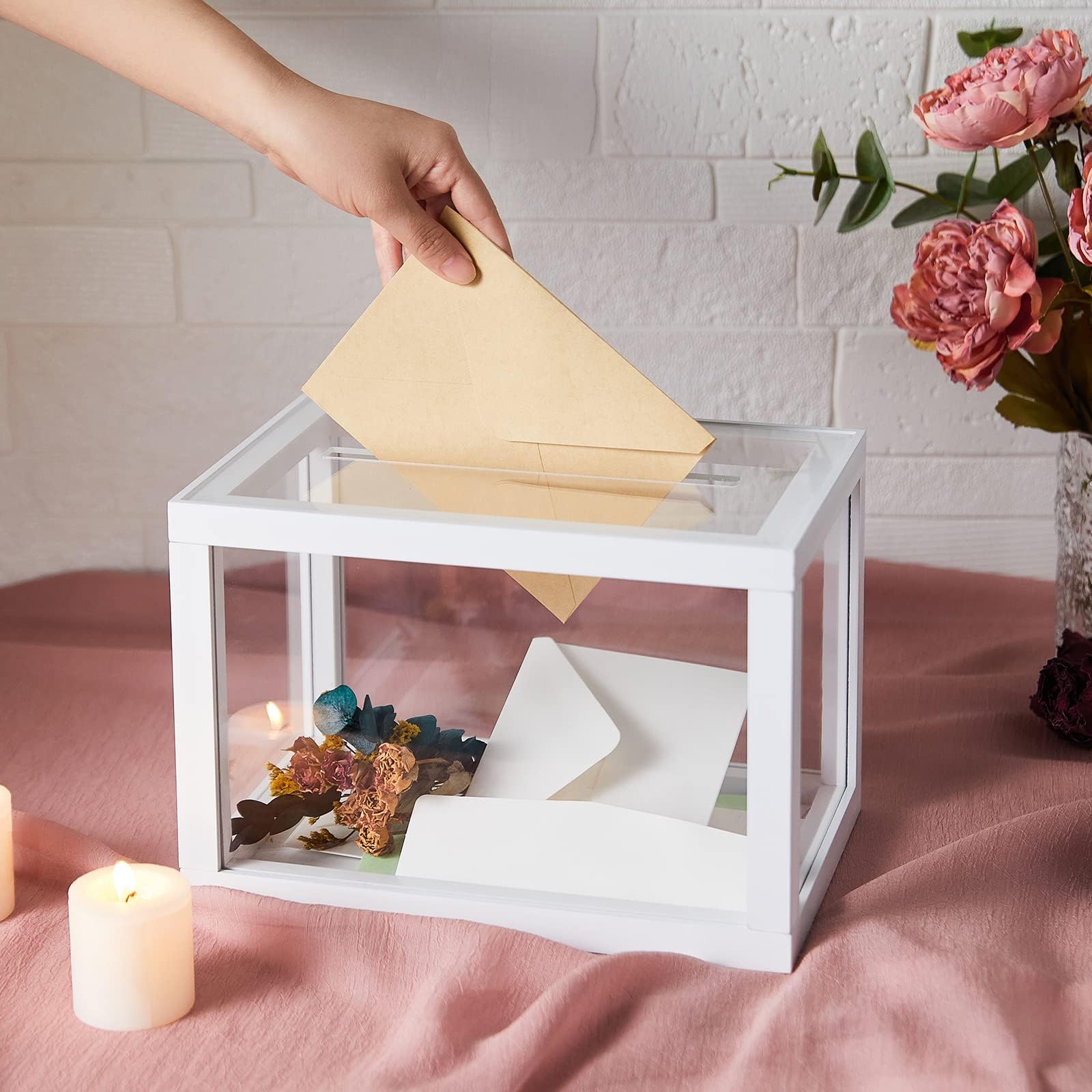 Amazon.com: MyGift Wedding Card Box - Rustic Whitewashed Wood Reception ...