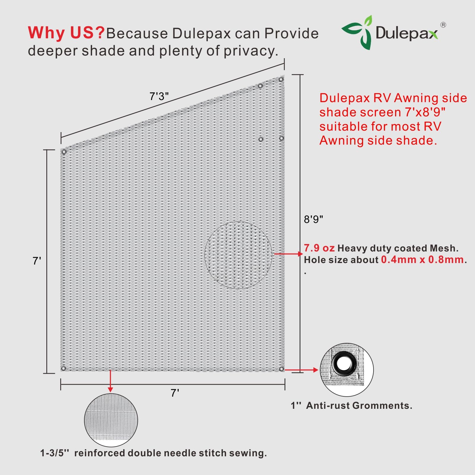 Snapklik.com : Dulepax RV Awning Side Shade 89X7 Beige Mesh Screen For ...