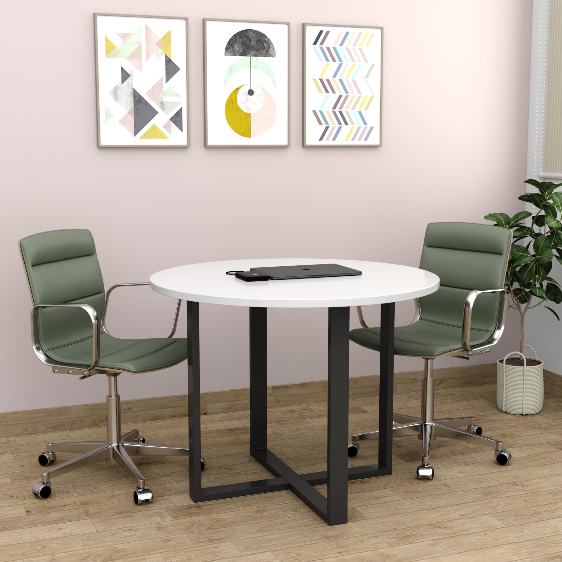Rigid Metal Conference Table Round Modern Meeting Table With Metal ...