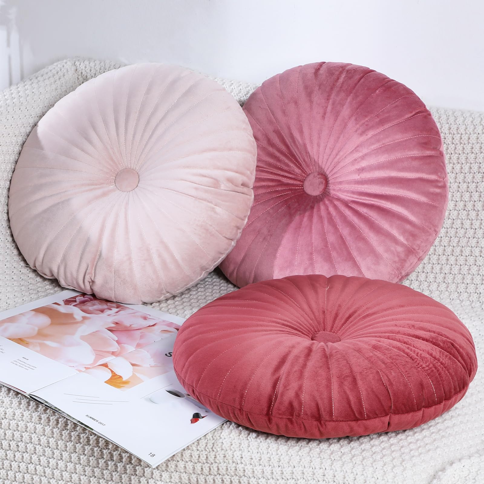 Suzile 3 Pack Round Throw Pillow 13.7 Inch Velvet Decoration Small ...