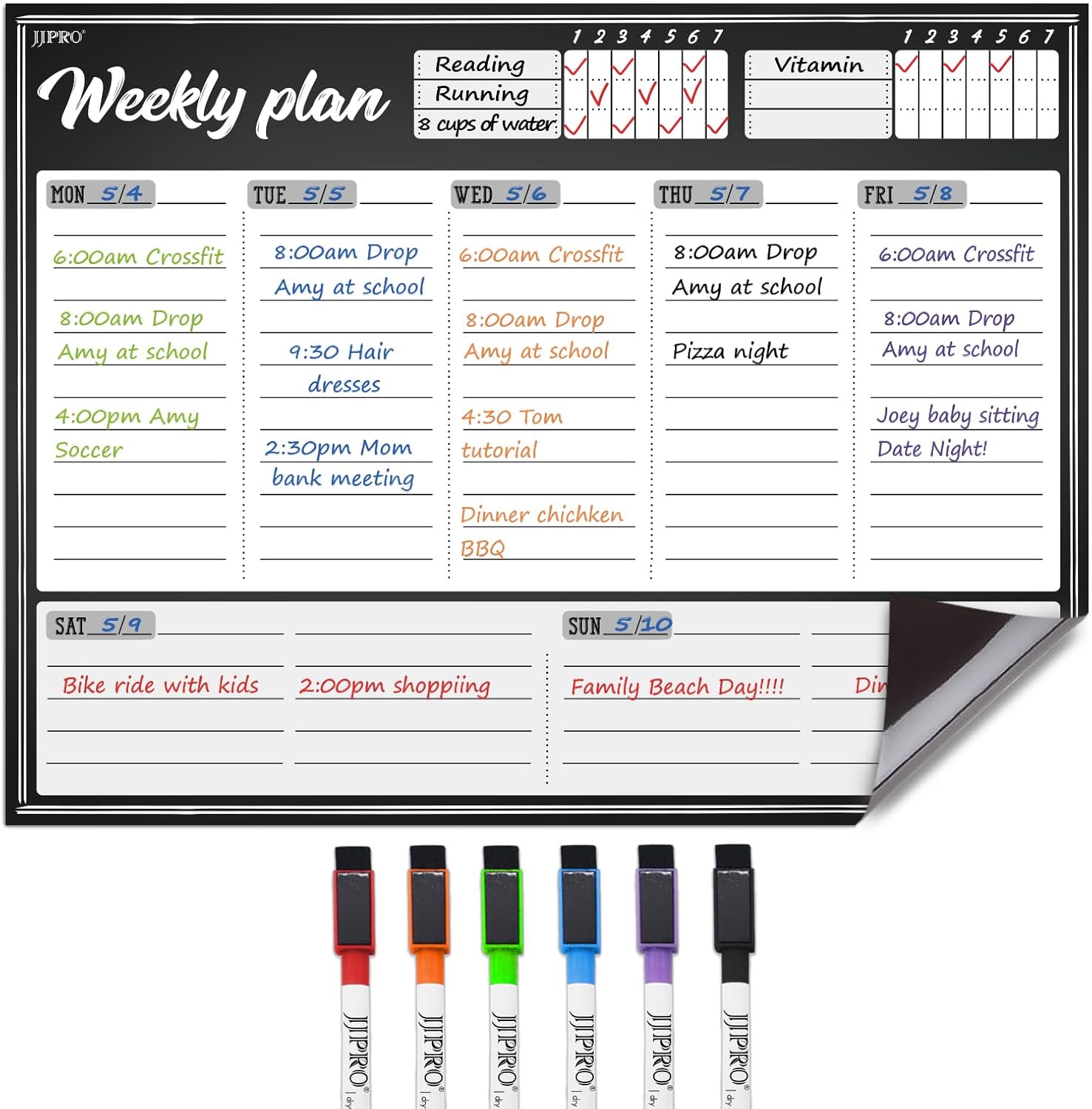 Amazon.com : JJPRO Magnetic Dry Erase Weekly Planner Whiteboard for ...