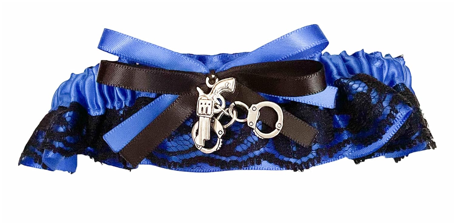 Amazon.com: Royal Blue Satin Black Lace Wedding Bridal Keepsake Police ...
