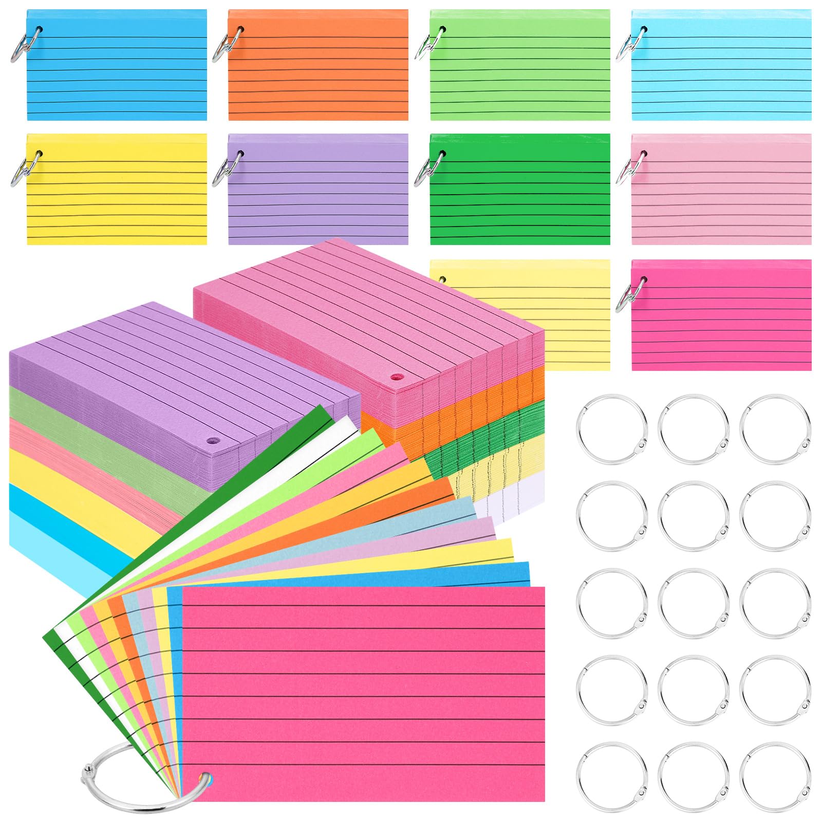 Amazon.com : 1500Pcs Index Cards Bulk, Index Cards with Rings, Lined ...